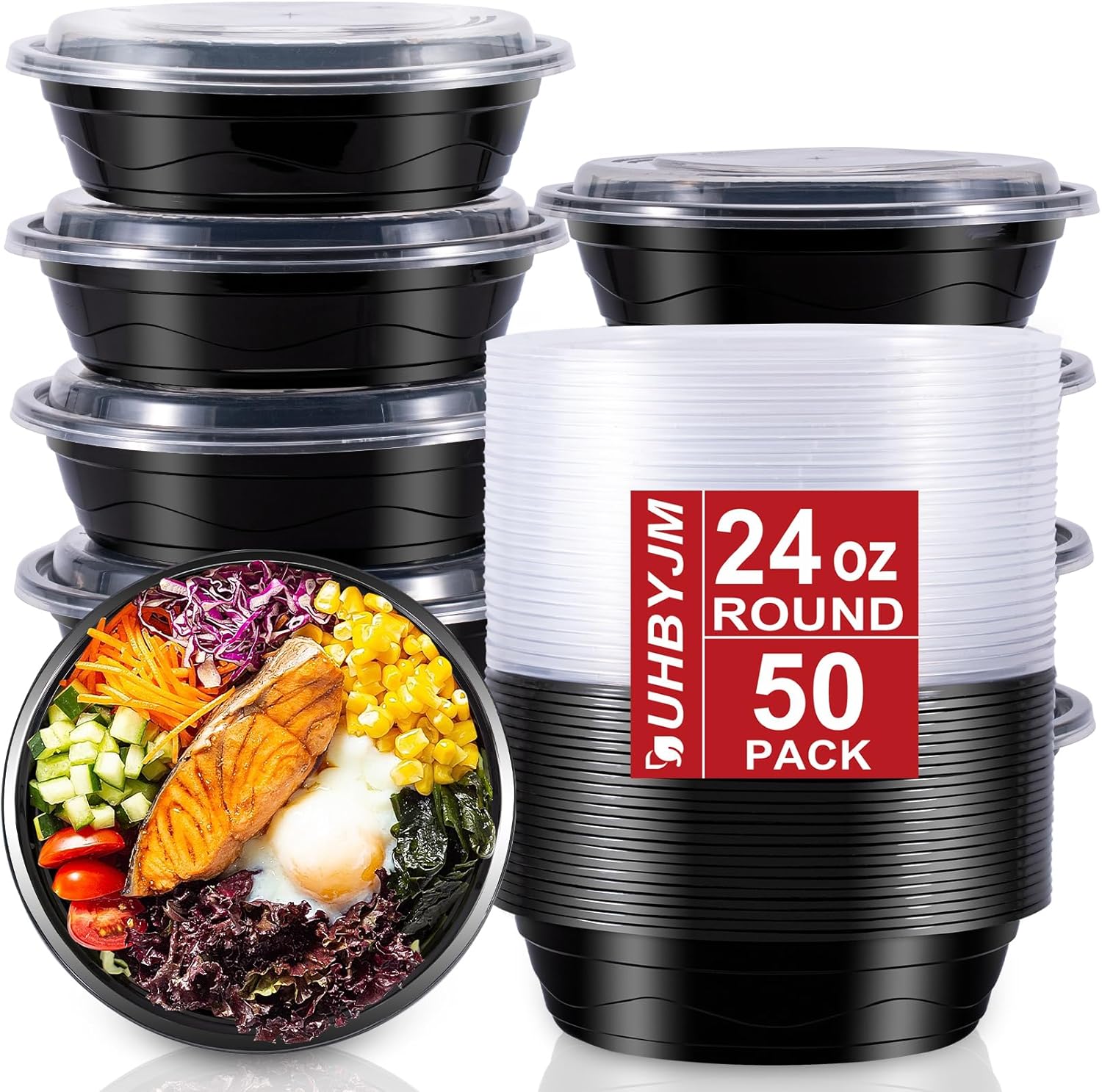 Amazon.com: UHBYJM 50 Pack Meal Prep Container, 24 oz Round Meal Prep ...