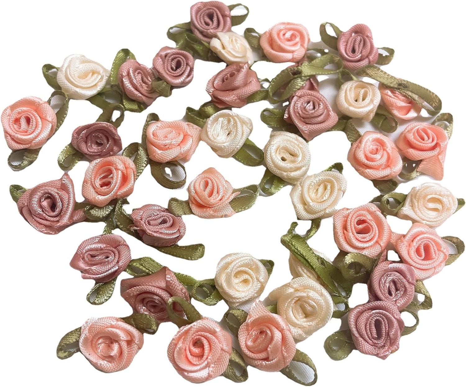 Amazon.com: 100Pcs 15mm Multicoloured Mini Rose Flowers Satin Ribbon ...