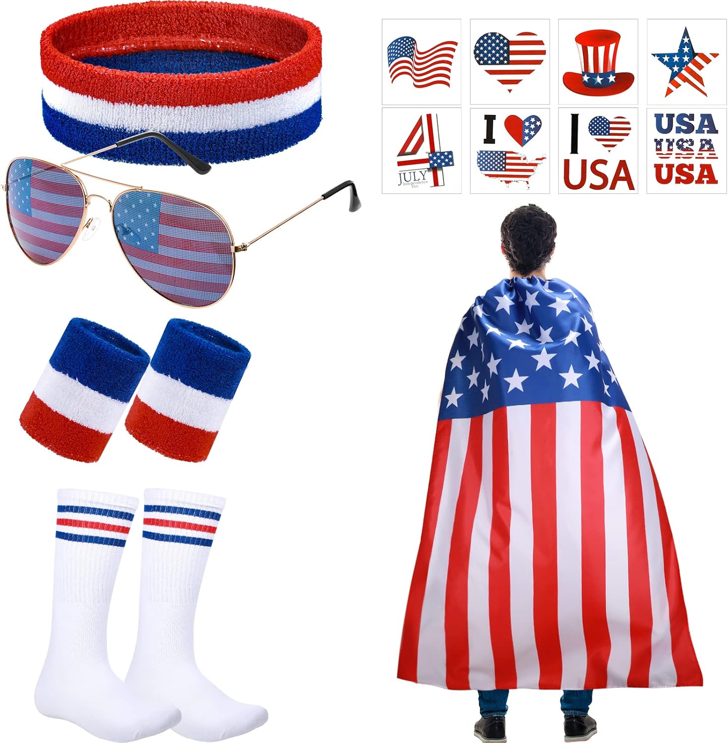 Amazon.com: Eurzom 14 Pcs July 4th Patriotic Costume Set American Flag ...