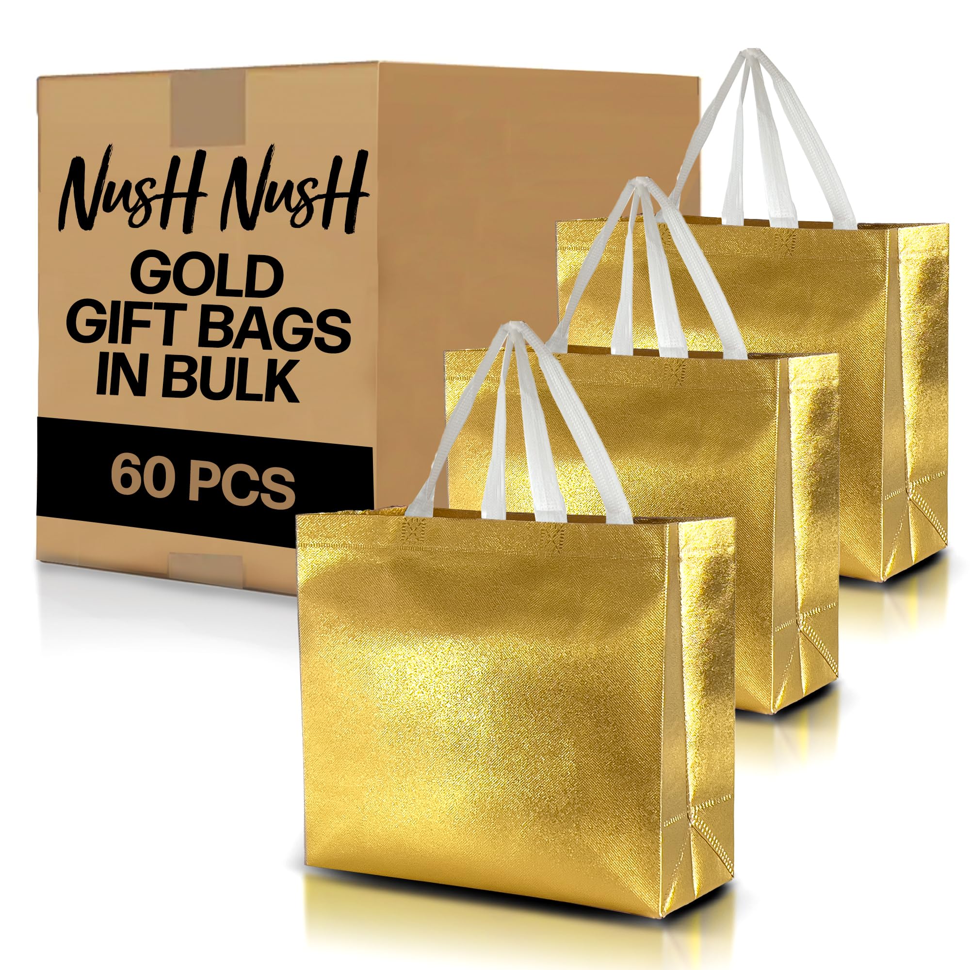 Amazon.com: Nush Nush Set of 60 Gold Gift Bags in Bulk - Shiny Gold ...
