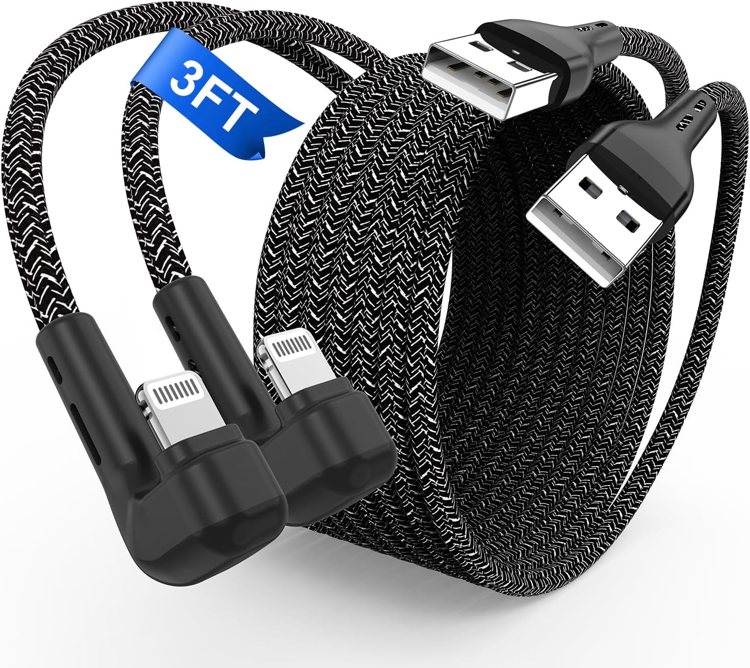 Amazon.com: 3Pack 90 Degree iPhone Charger 3ft, Apple MFi Certified 3 ...
