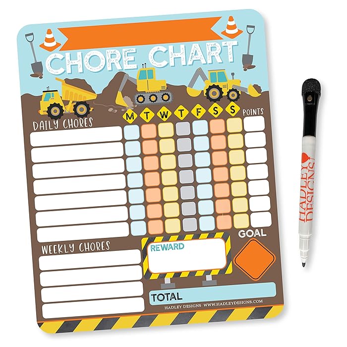Buy Construction Kids Chore Chart Magnetic, Reward Chart for Kids, Good ...