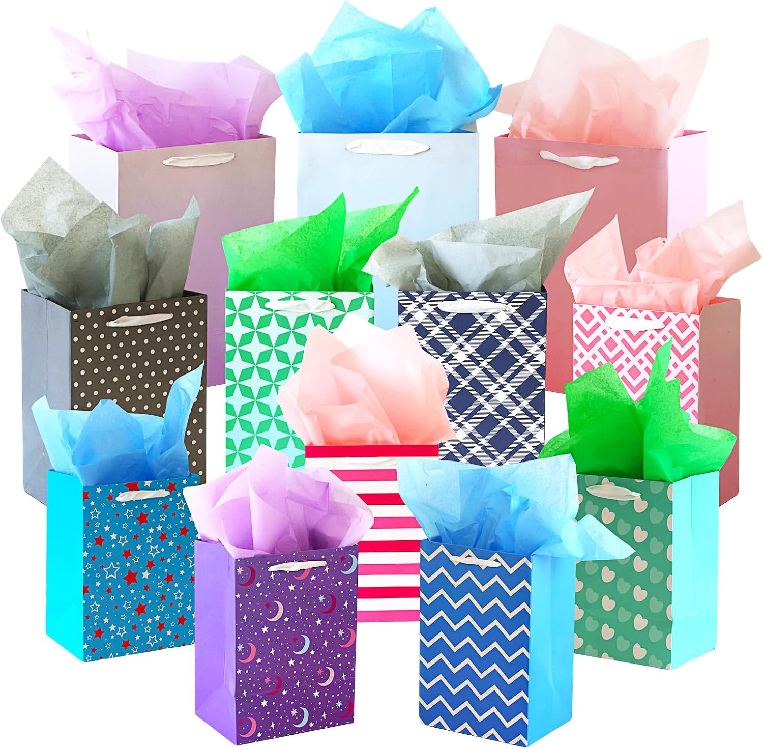 Amazon.com: Moretoes 12 Pack Gift Bags Assorted Sizes and Designs, Gift ...