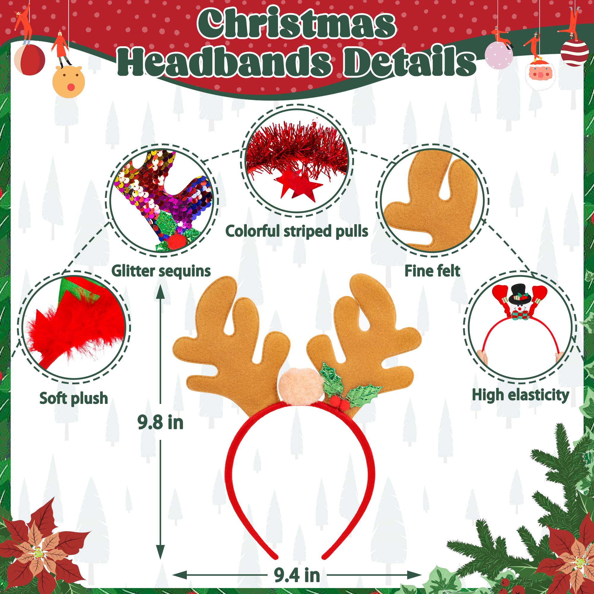 Snapklik.com : 16 PCS Christmas Headbands, 16 Styles Red Xmas ...