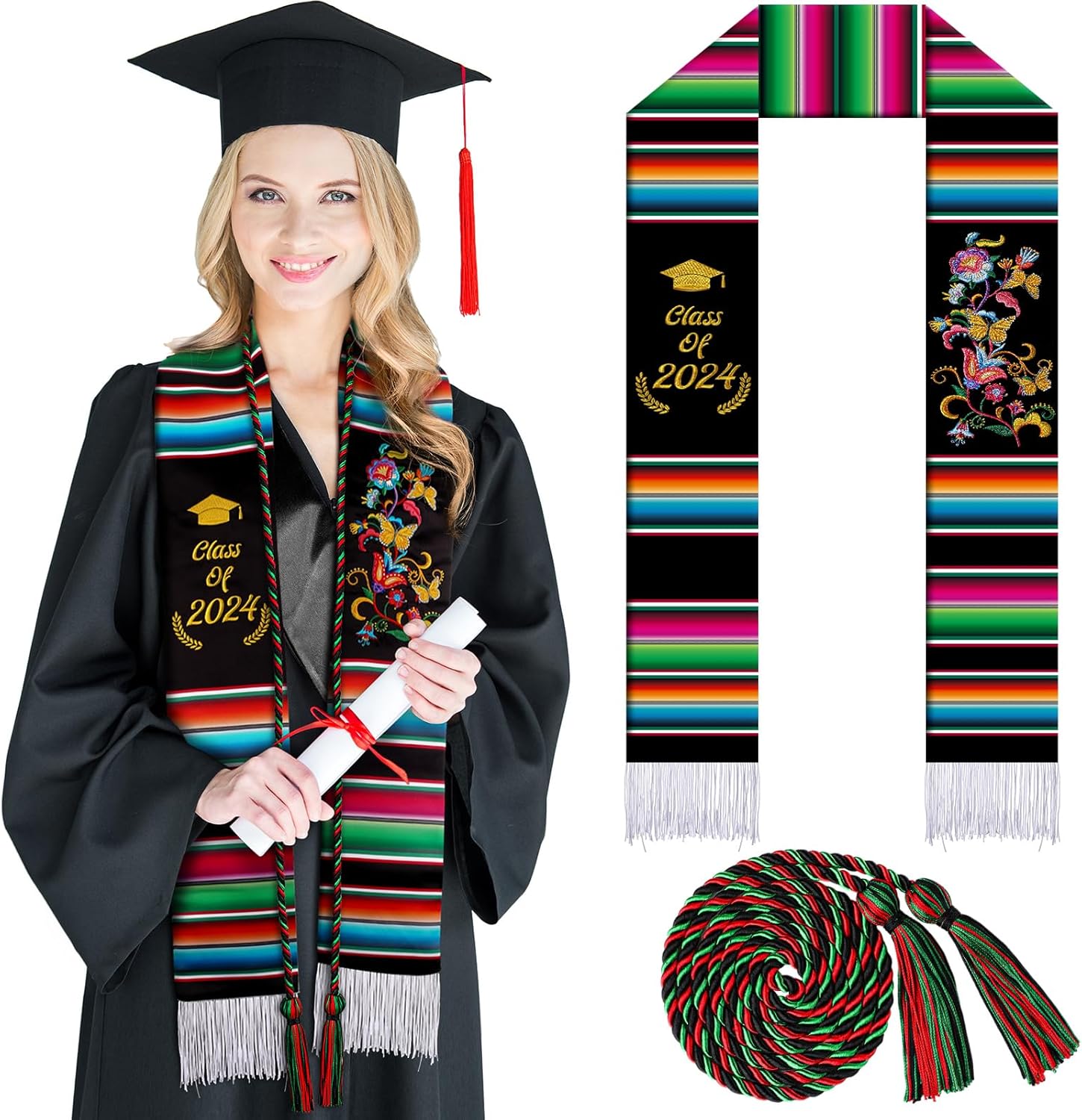 Amazon.com: Croloose 2 Pcs Mexican Graduation Stole Set Class of 2024 ...