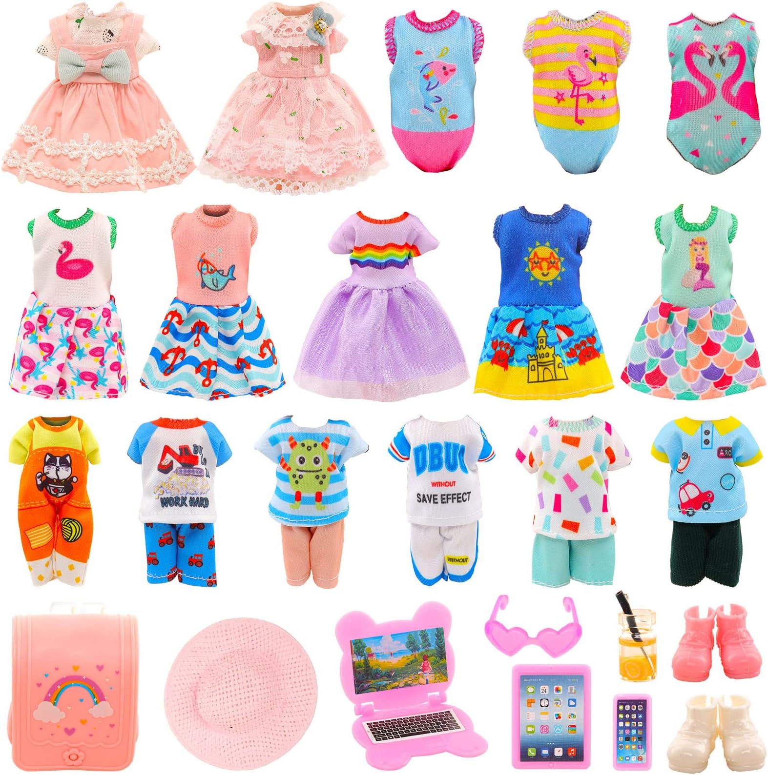 20 Pcs 5.3 Inch Chelsea Doll Clothes & Accessories 5 Dresses 3 Outfits ...