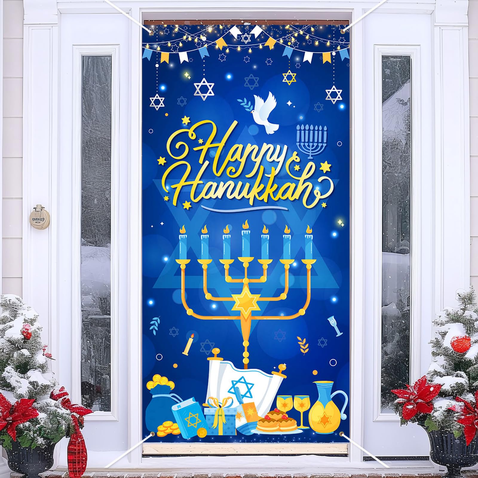Amazon.com: Avezano Happy Hanukkah Door Banner Hanukkah Door ...