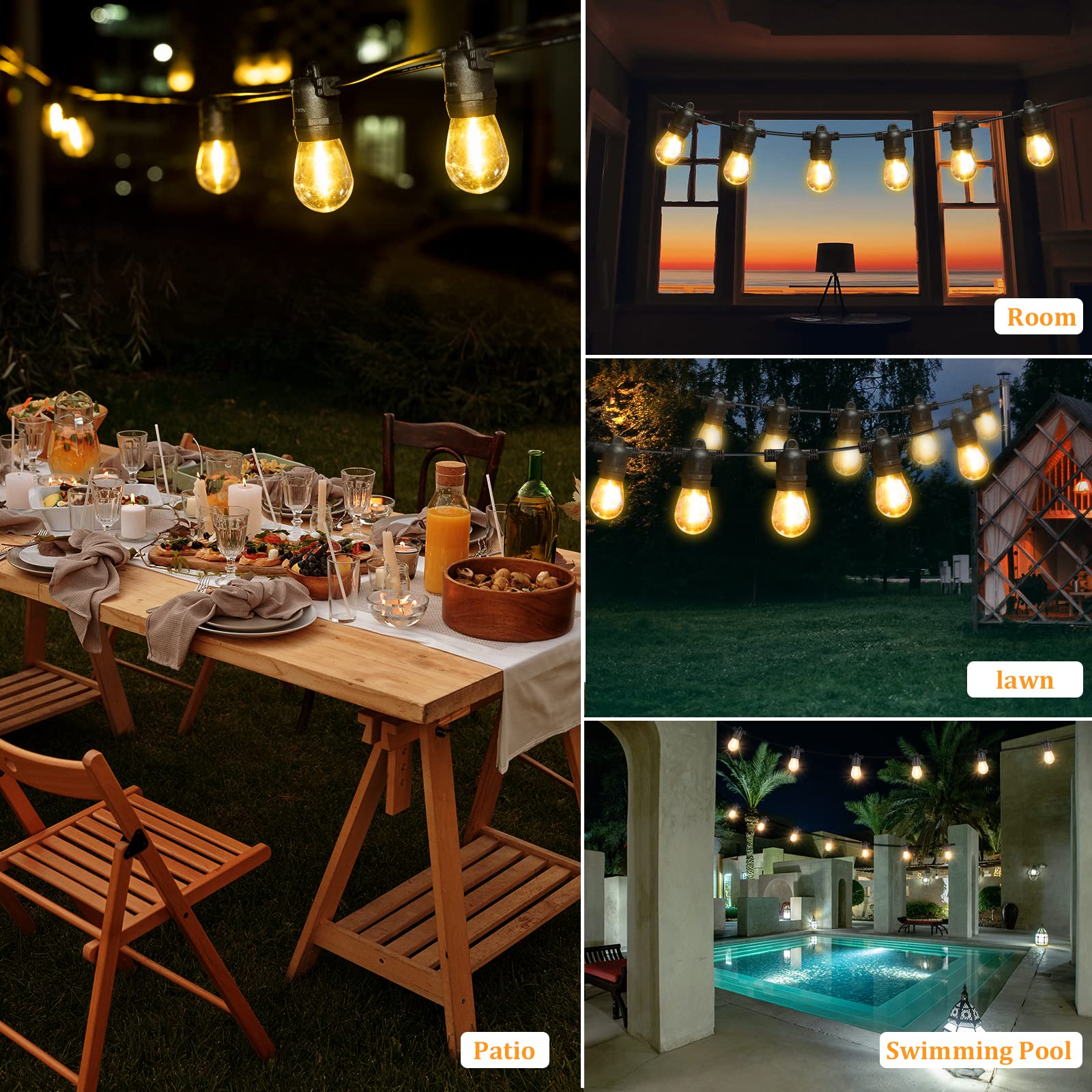 Dott Arts 2-Pack 96FT LED Outdoor String Lights with 32 Shatterproof ...