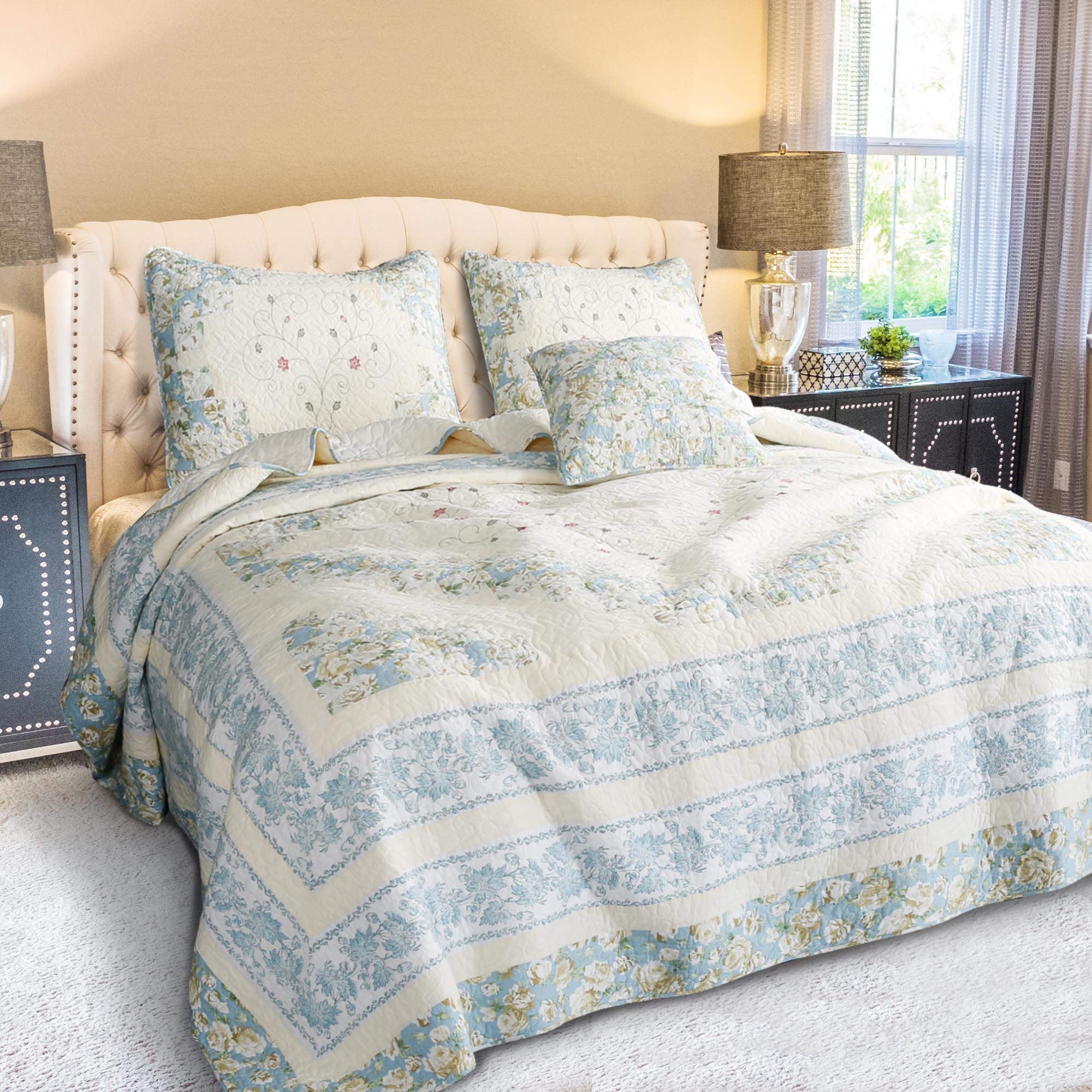 Snapklik.com : KASENTEX Luxurious Patchwork Bedspread Embroidery ...