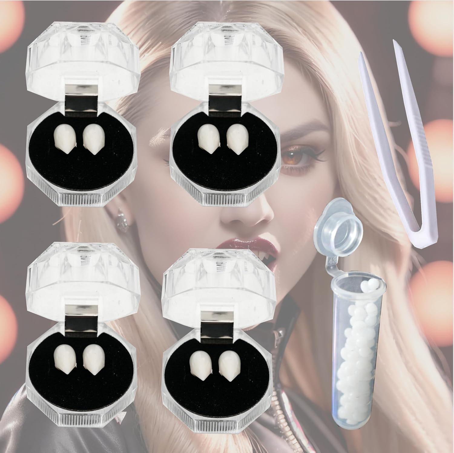 Amazon.com: LAUDAWSUN 4 Pairs Halloween Vampire Fangs with Adhesive ...