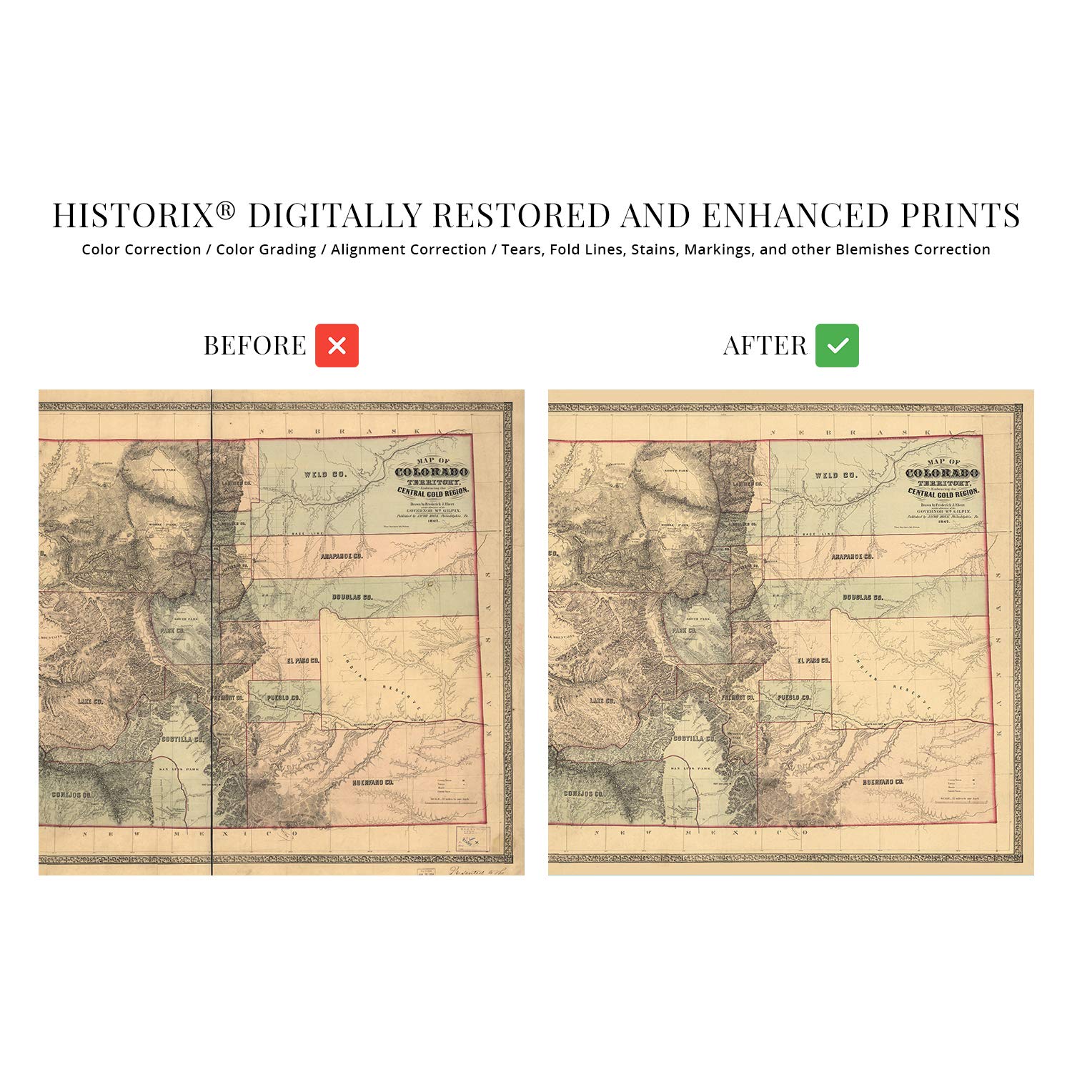 Snapklik.com : Vintage 1862 Colorado Territory Map - 18x24 Inch Vintage Map Of Colorado Wall Art ...