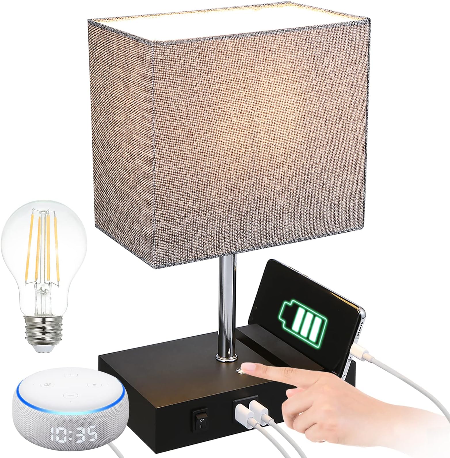 USB Table Lamp,Touch Control Bedside Lamp with 2 Fast Charging USB ...