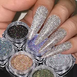 Amazon.com: 6 Boxes Gold Sliver Nail Glitter Chrome Powder Sugar ...