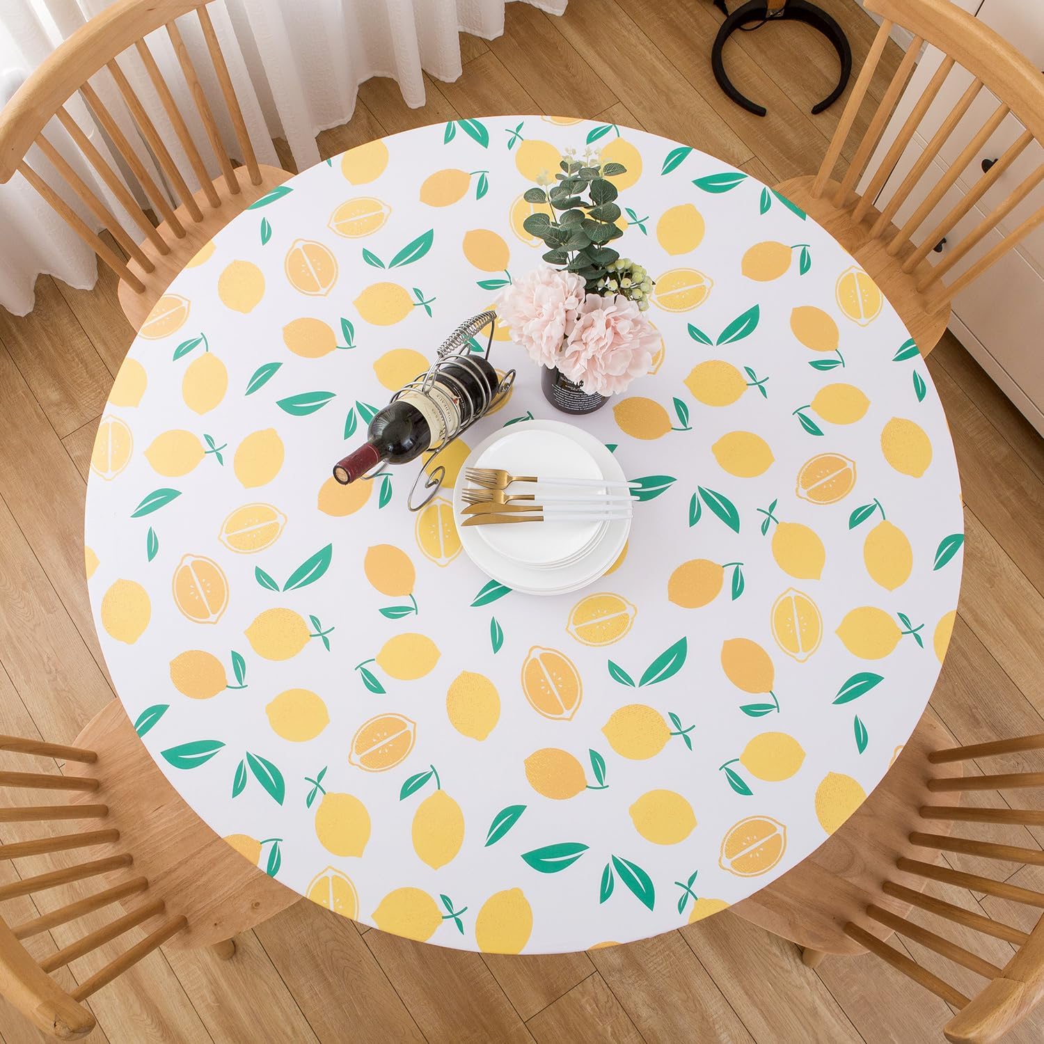 Amazon.com: Round Vinyl Fitted Tablecloth with Flannel Backing Elastic ...