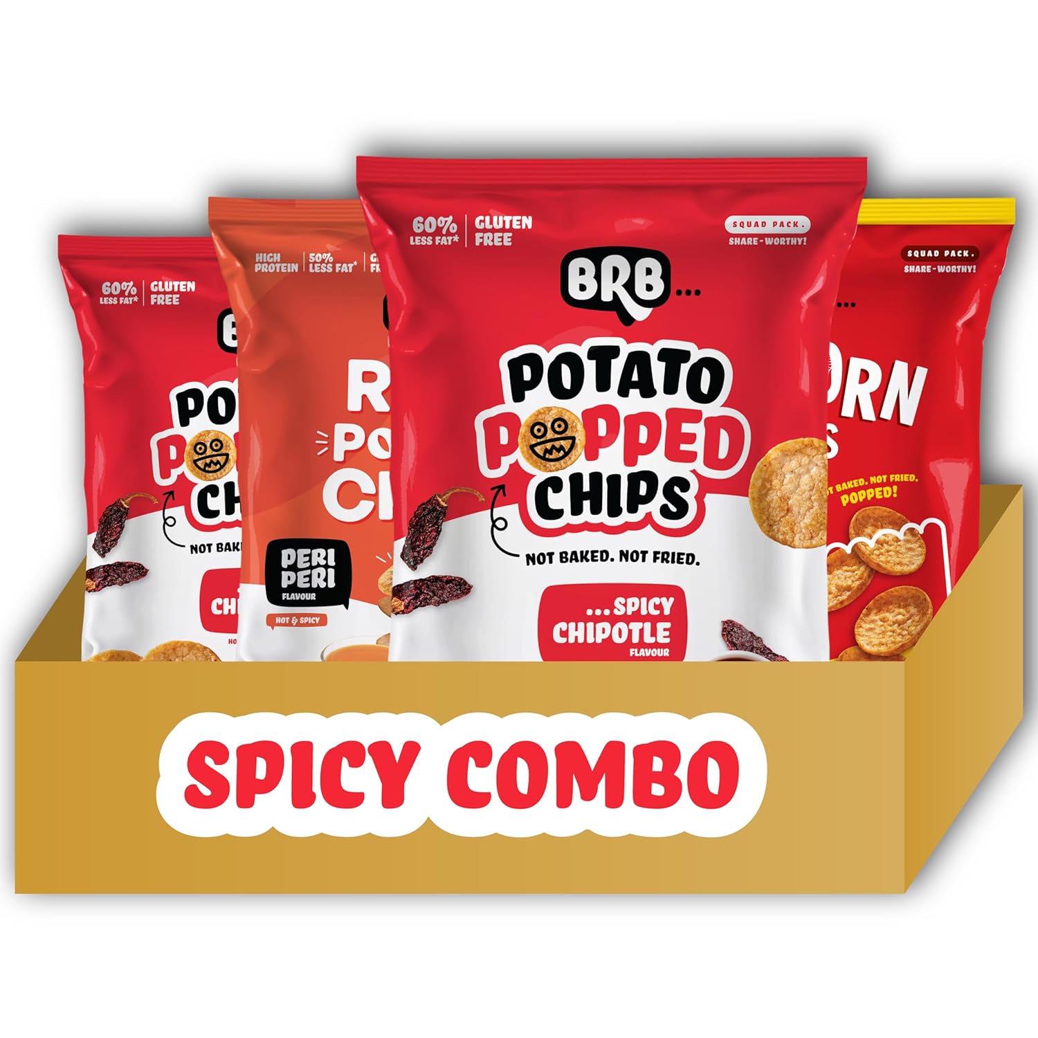 BRB Popped Chips | Spicy Combo Pack - 3 Flavours | Potato, Rice & Corn ...