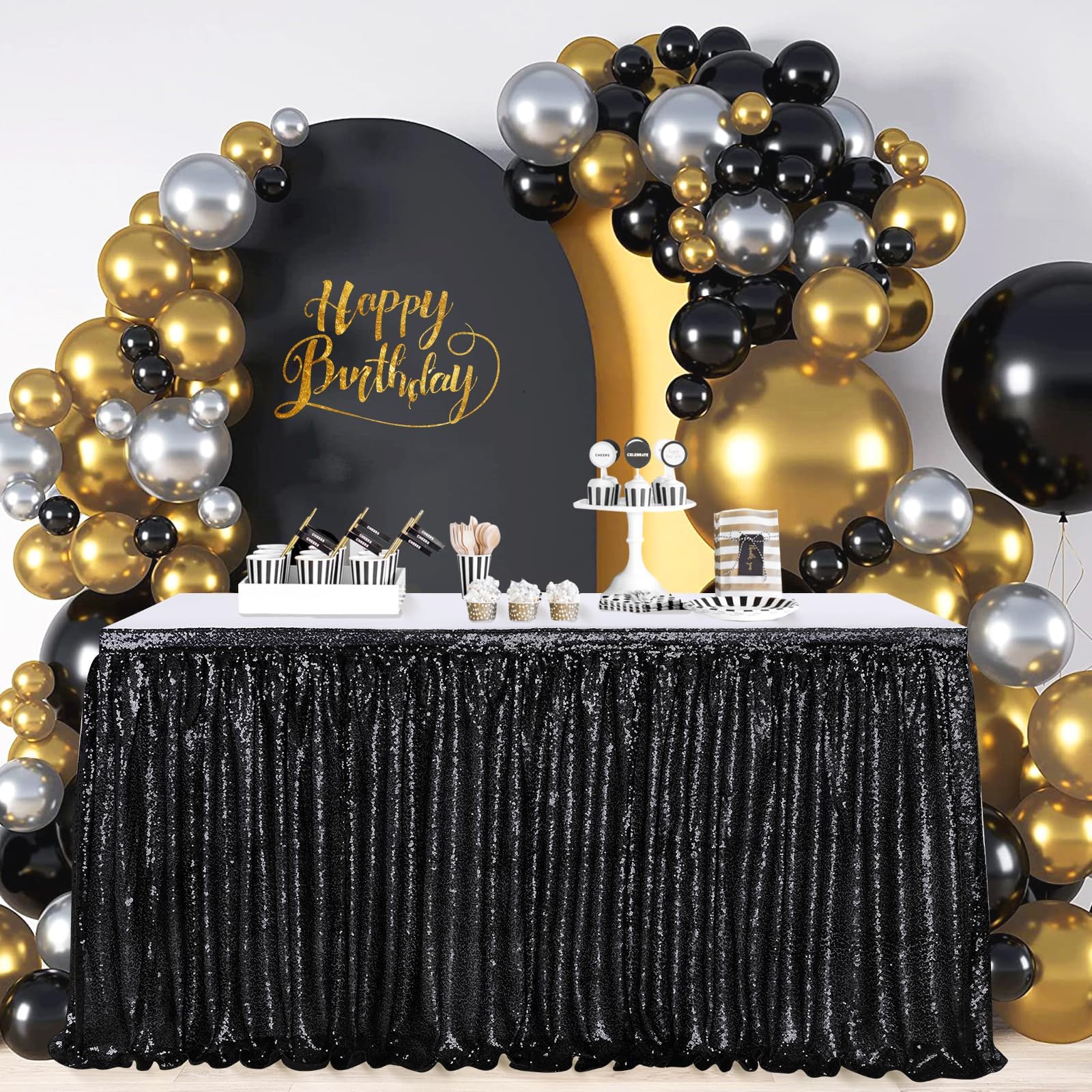 Amazon.com: Black Table Skirts for Rectangle Tables 6ft Sequin Table ...