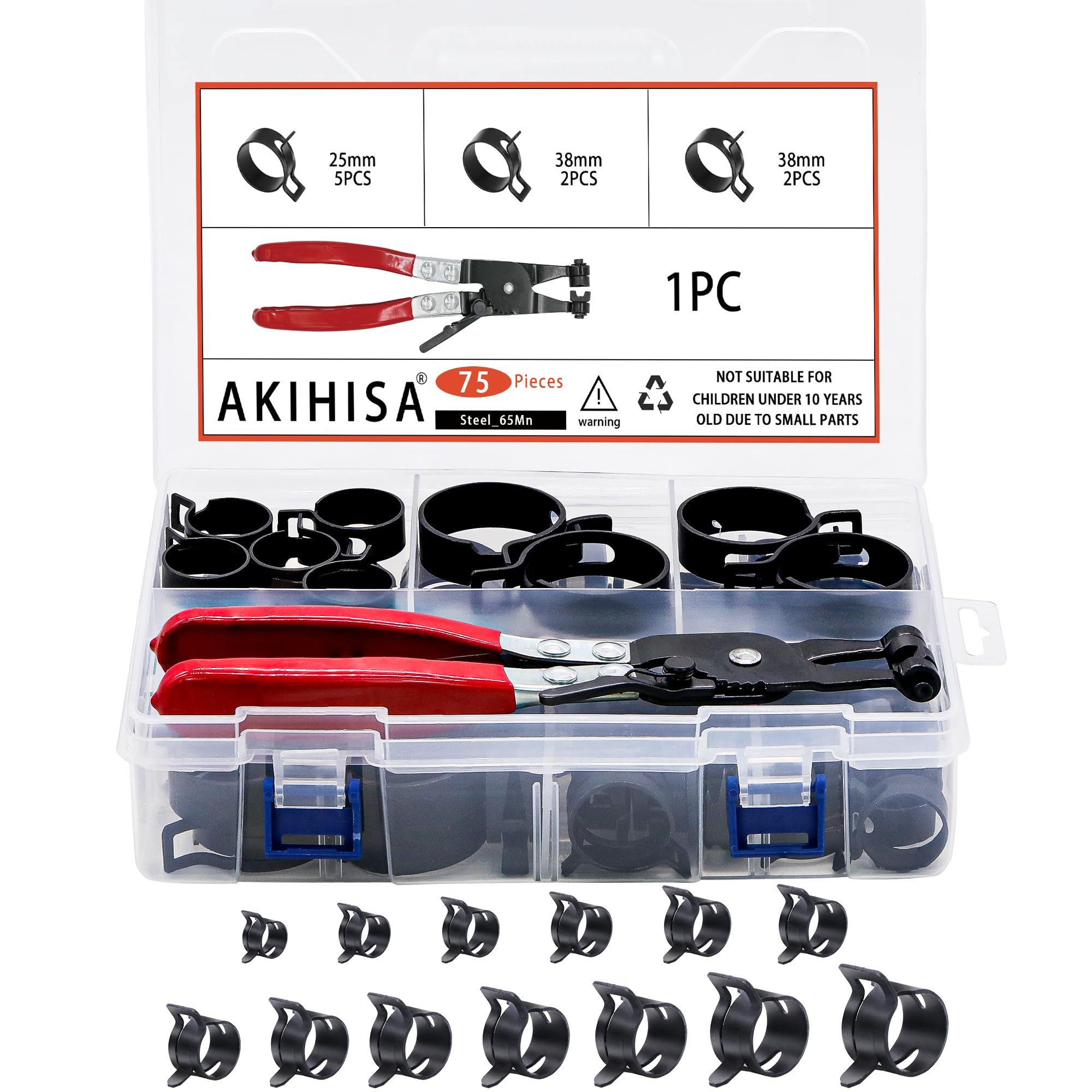 Snapklik.com : AKIHISA 75Pcs 19-38mm Spring Band Hose Clamp Assortment Kit