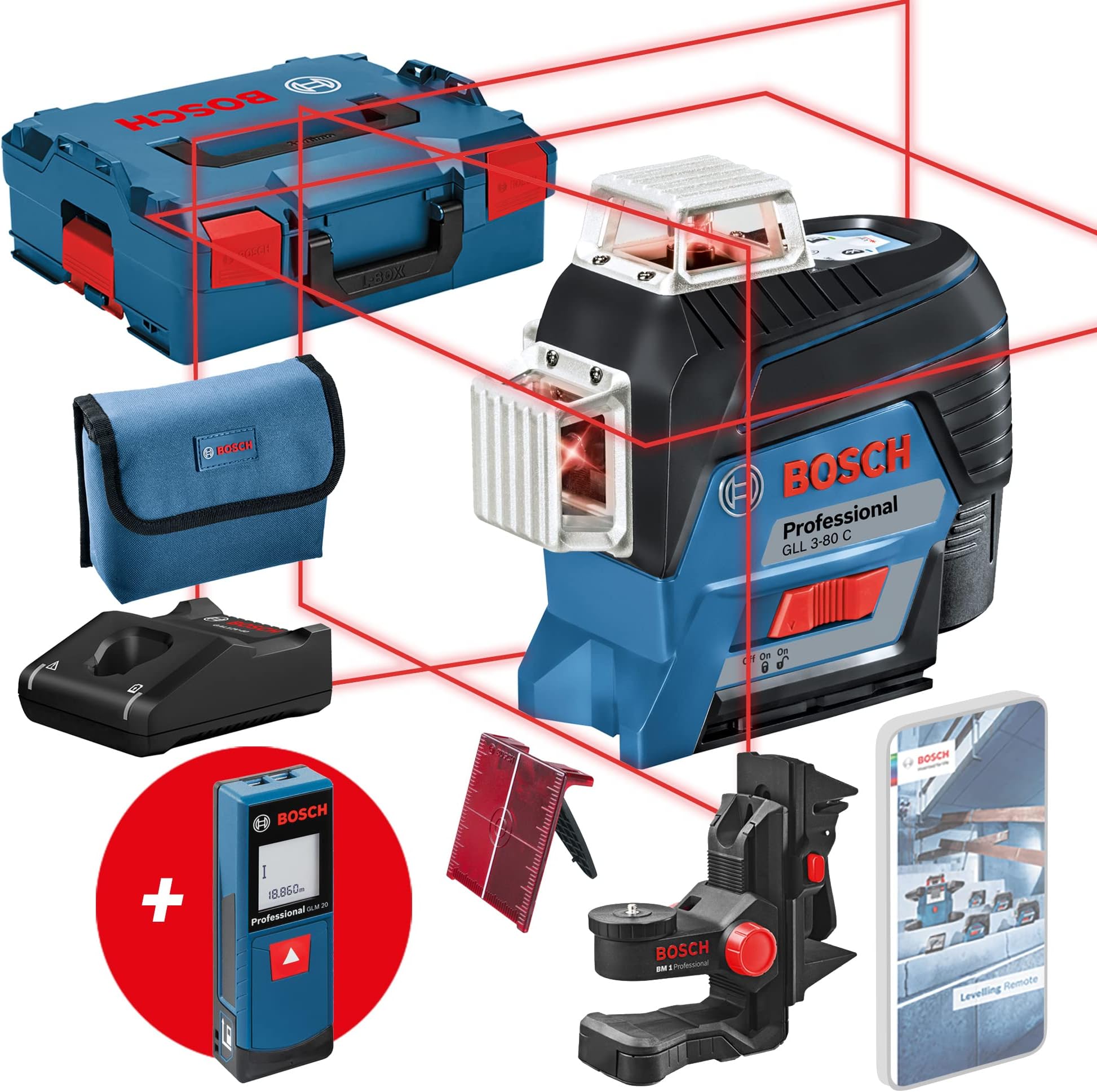 Bosch Professional Linienlaser GLL 3-80 C (m. App-Funktion, roter Laser ...