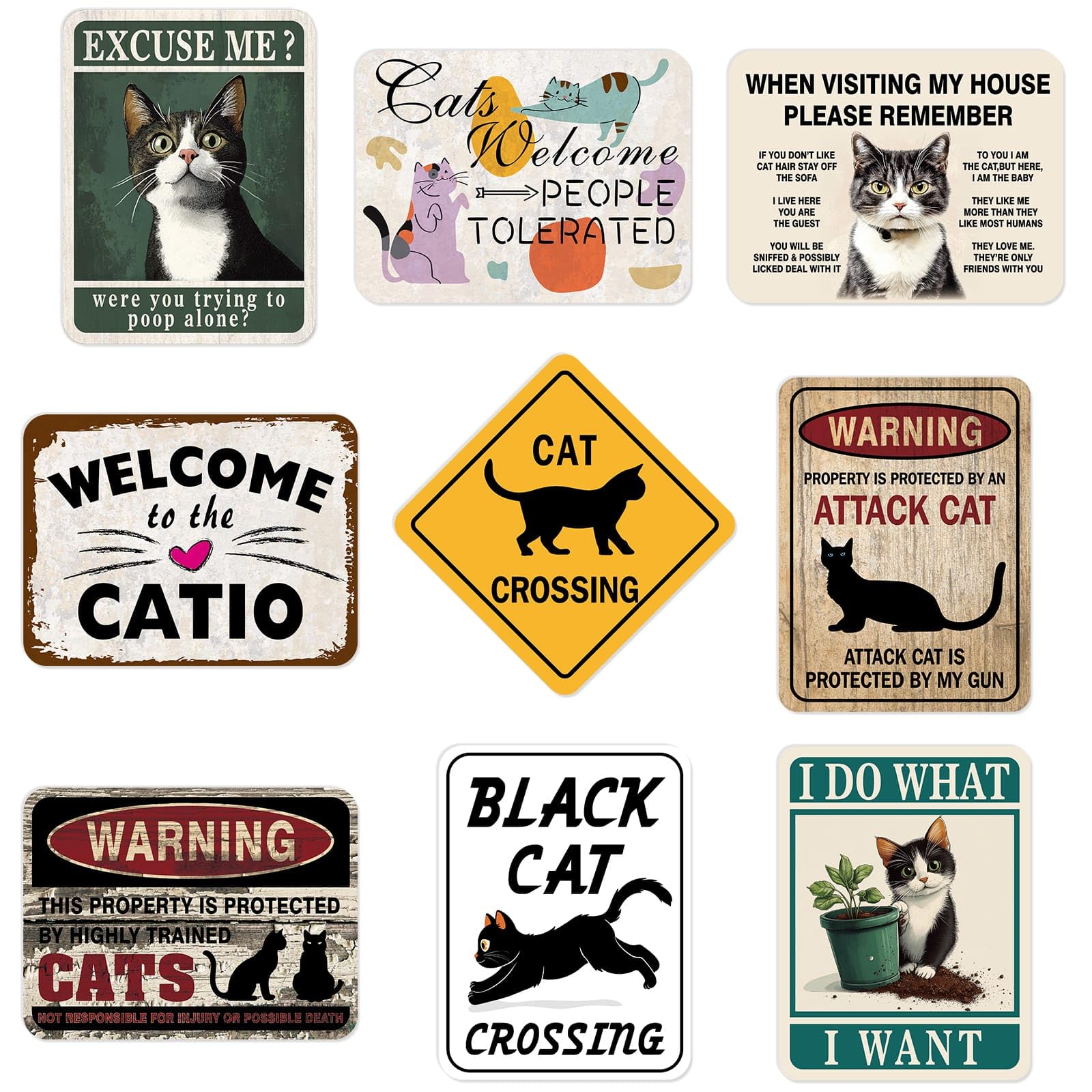 Amazon.com: WERNNSAI Cat Signs Decoration - 9PCS Cat Coffee Posters ...