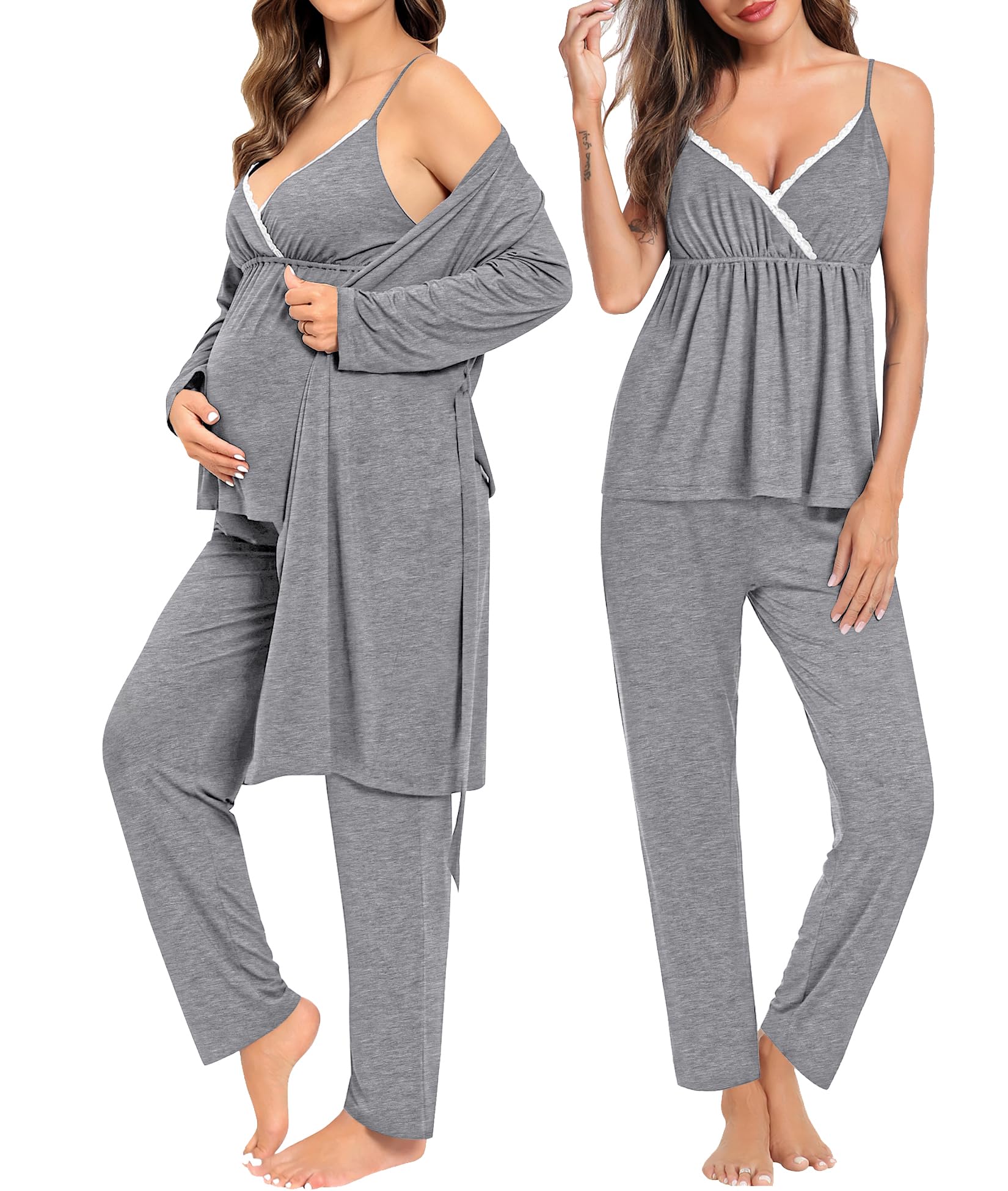Snapklik.com : Maternity Nursing Robe Set 3 Piece Breastfeeding Pajamas ...