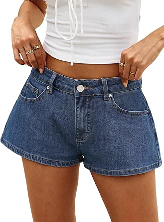 ELLEVEN Baggy Jean Shorts Women Denim Low Rise Mini Shorts Micro Y2k ...