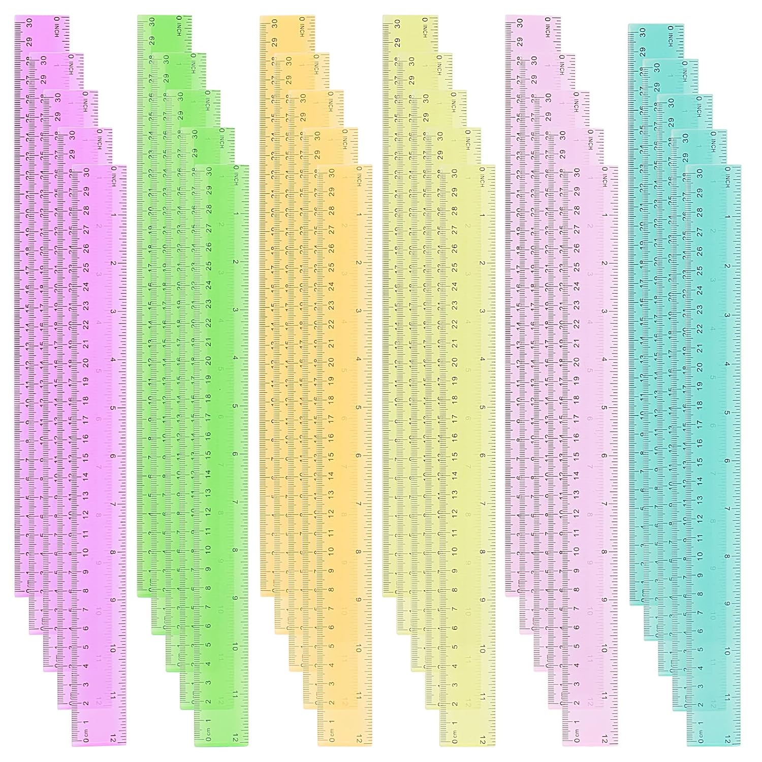 MUKCHAP 30 Pieces 30cm/12 Inch Colorful Ruler with Inches and Metric, 6 ...