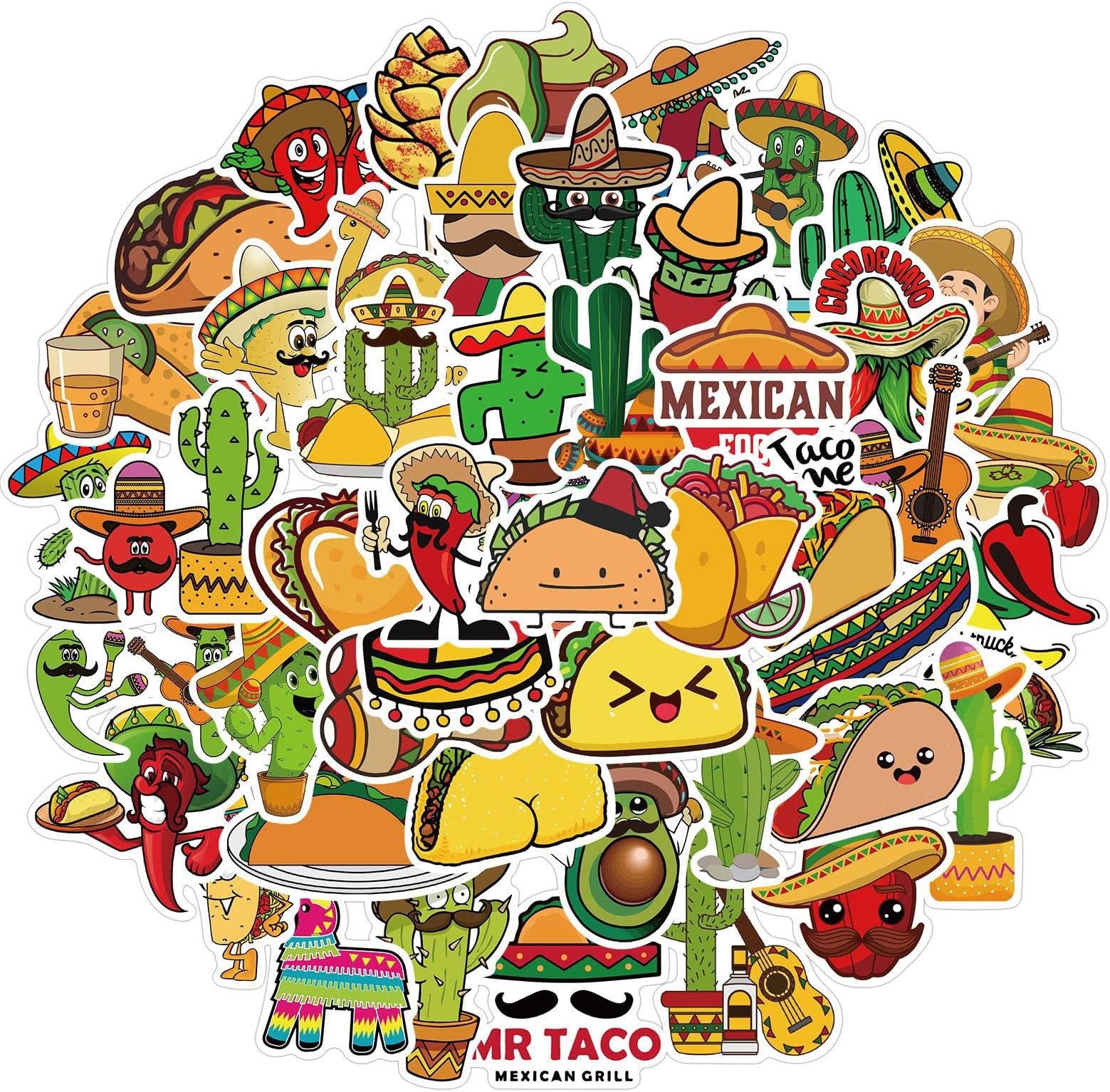 Amazon.com: Mexican Food Stickers Taco Stickers 50pcs Waterproof Vinyl ...