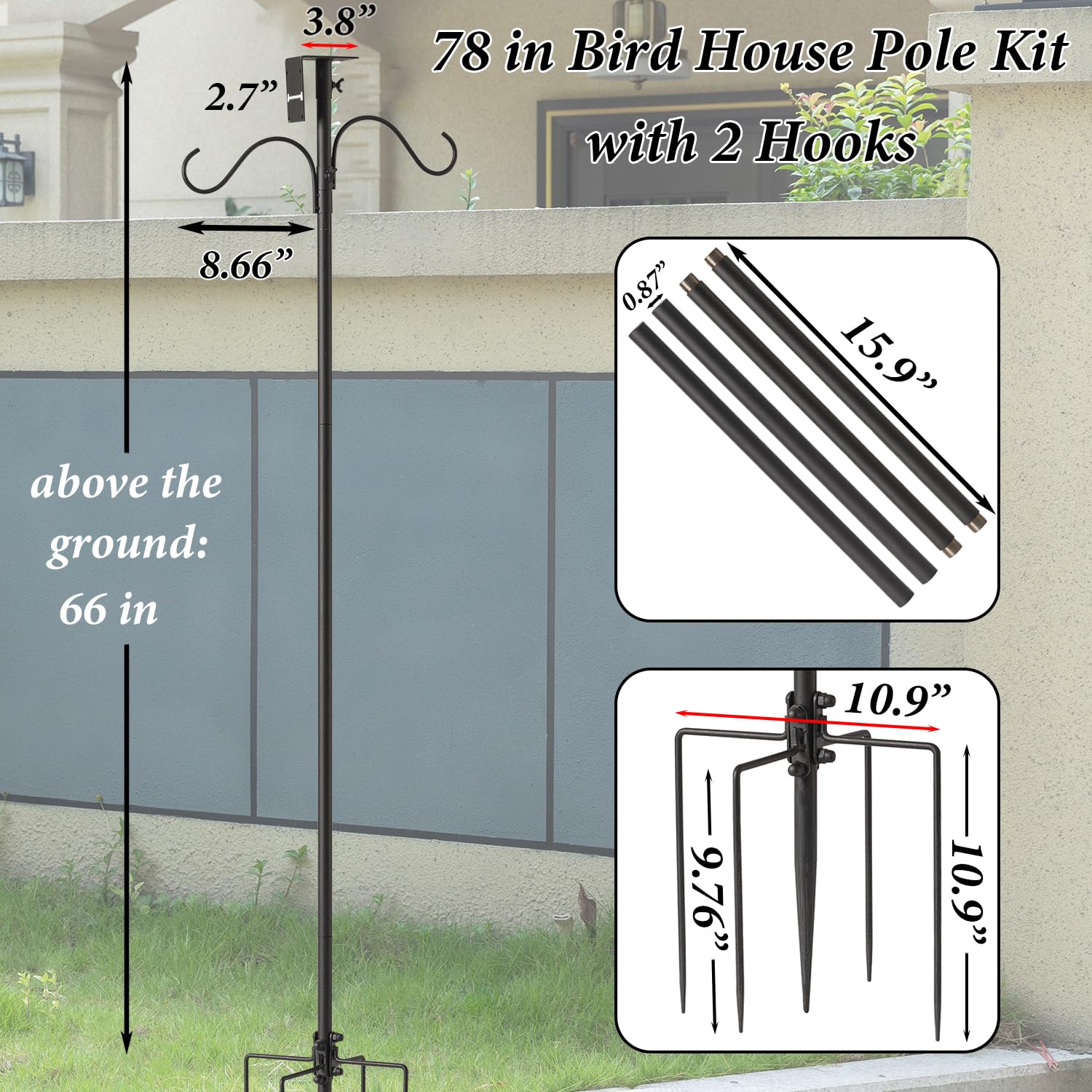 Snapklik.com : Bird House Pole, Adjustable Post Height Birdhouse Pole ...