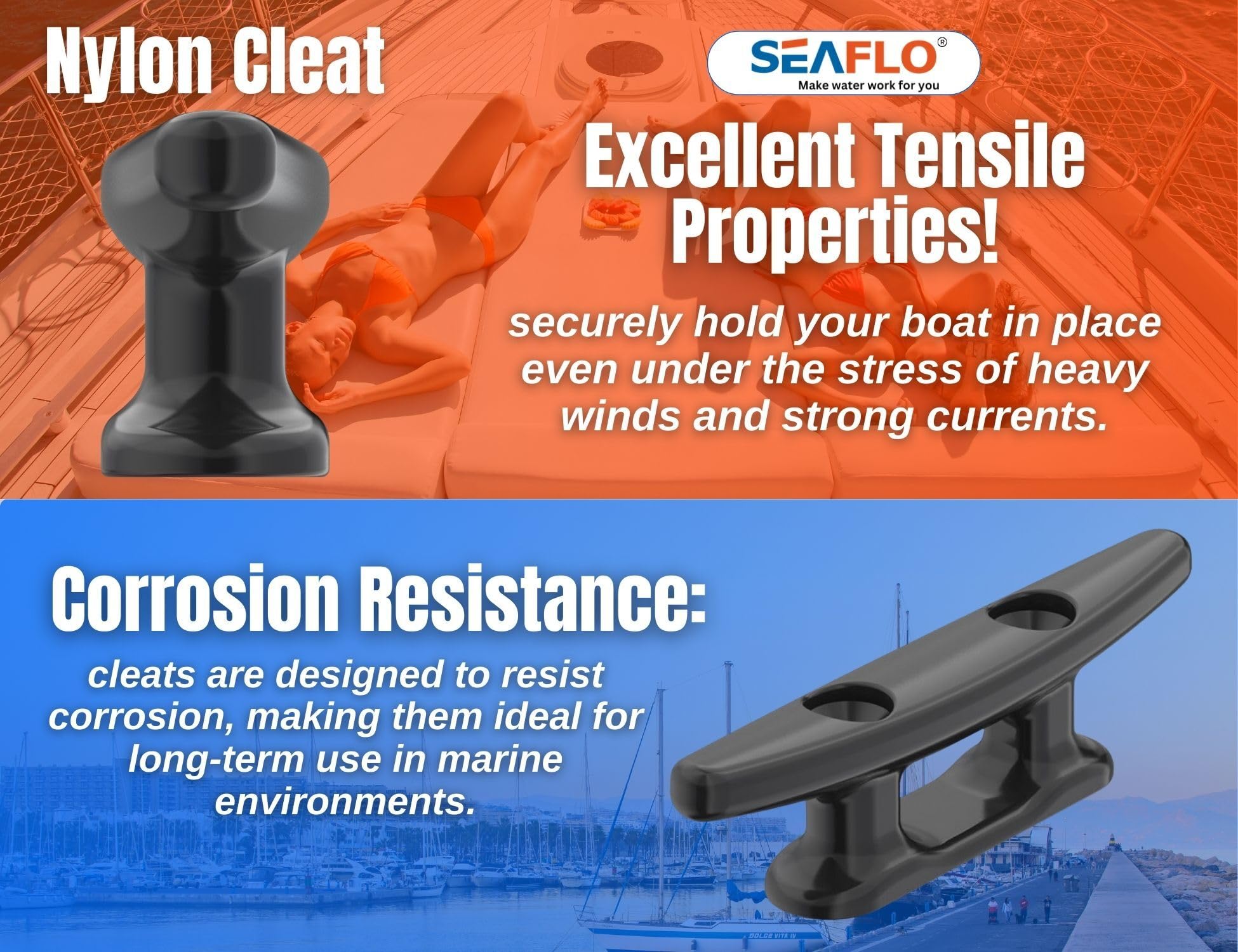 Snapklik.com : SEAFLO 3" Boat Cleat Black Nylon Dock Cleat Kayak Cleat
