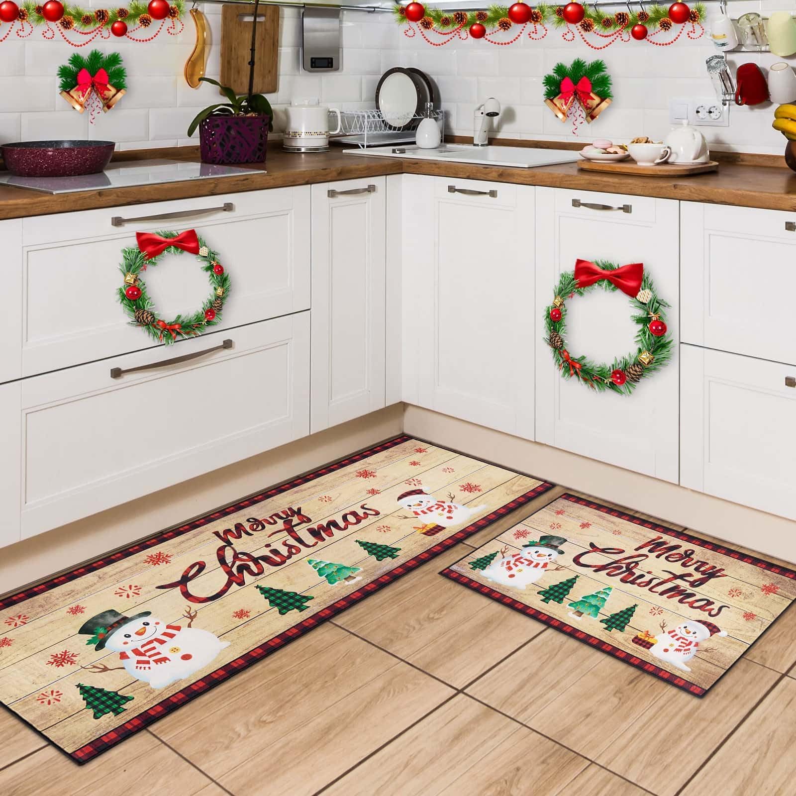 Amazon.com: WERNNSAI Snowman Christmas Kitchen Rugs - 2 Piece Non-Slip ...
