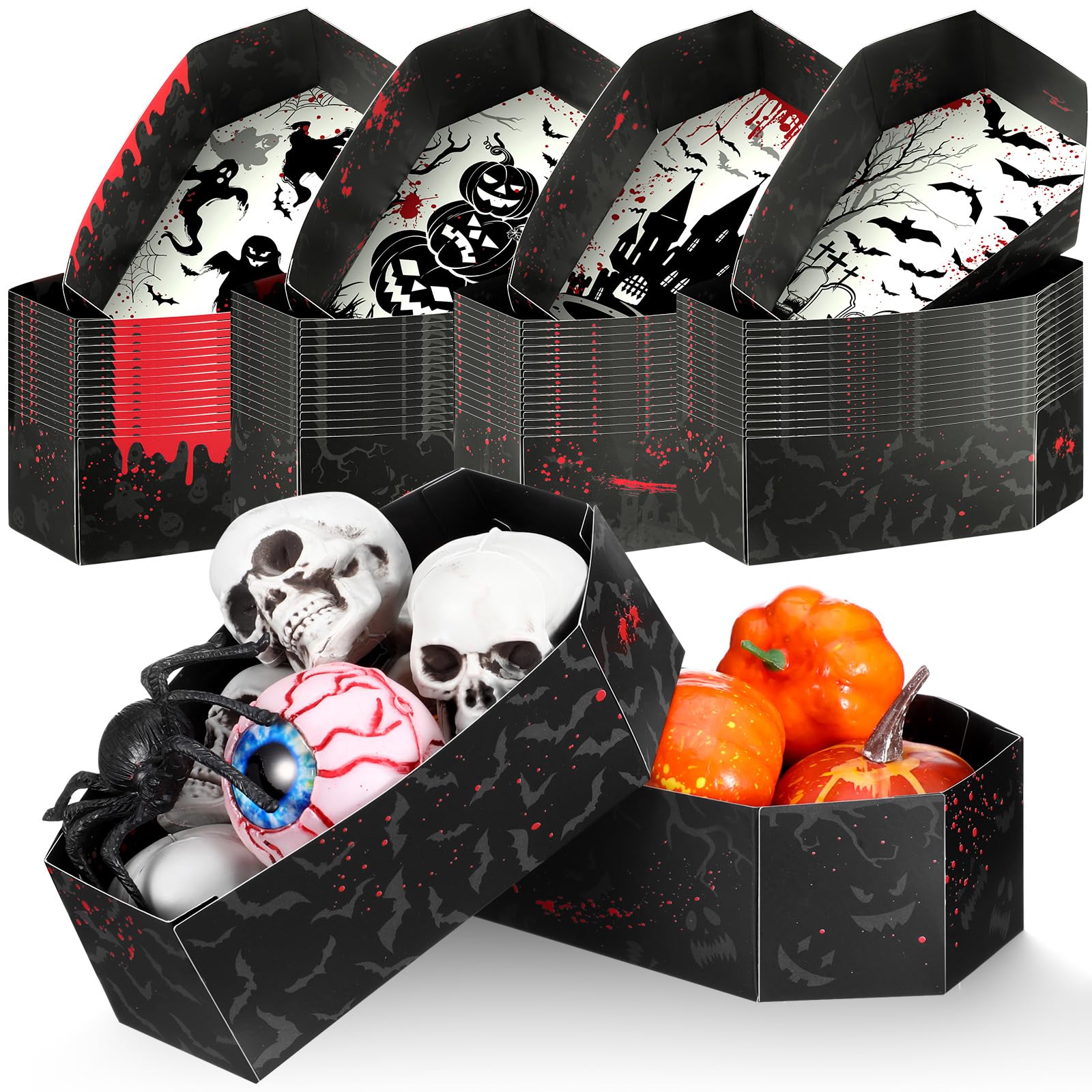 Amazon.com: MotiMind 48 Pcs Paper Coffin Trays Serving Dishes Halloween ...