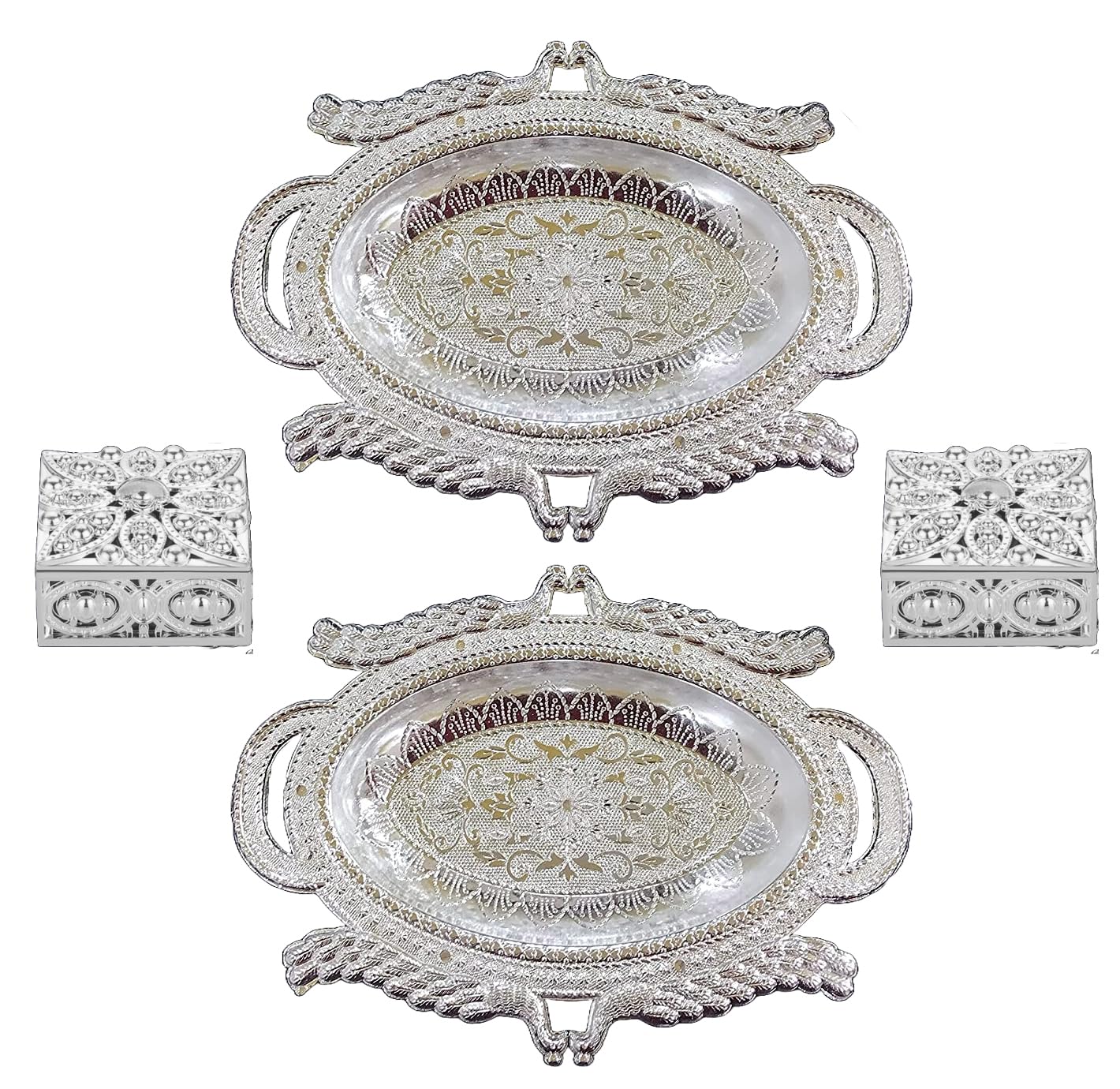 Buy MADHULI Combo Set of Peacock Design Serving Tray With Designer ...