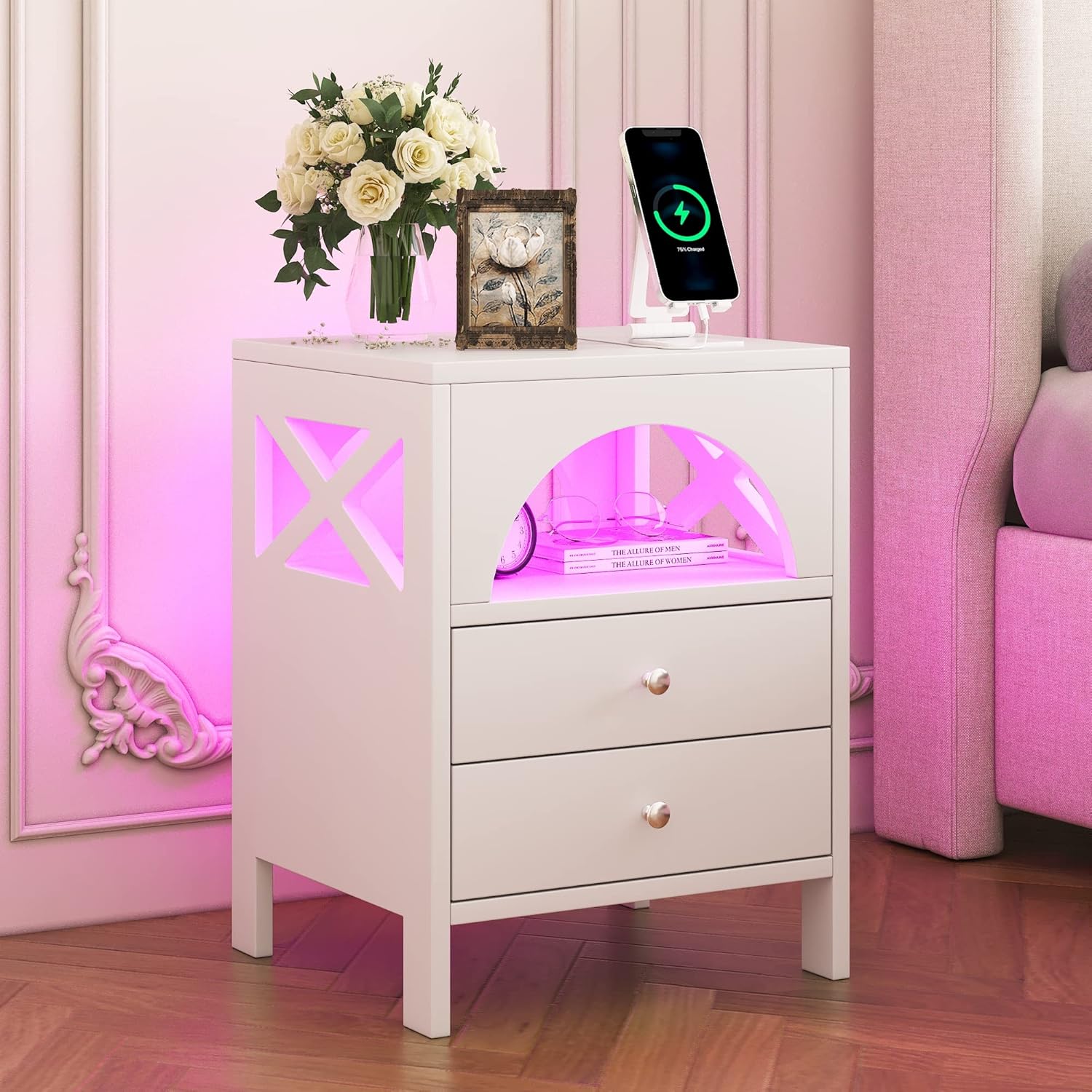 Amazon.com: EPOFIT LED Nightstand with Charging Station, White ...