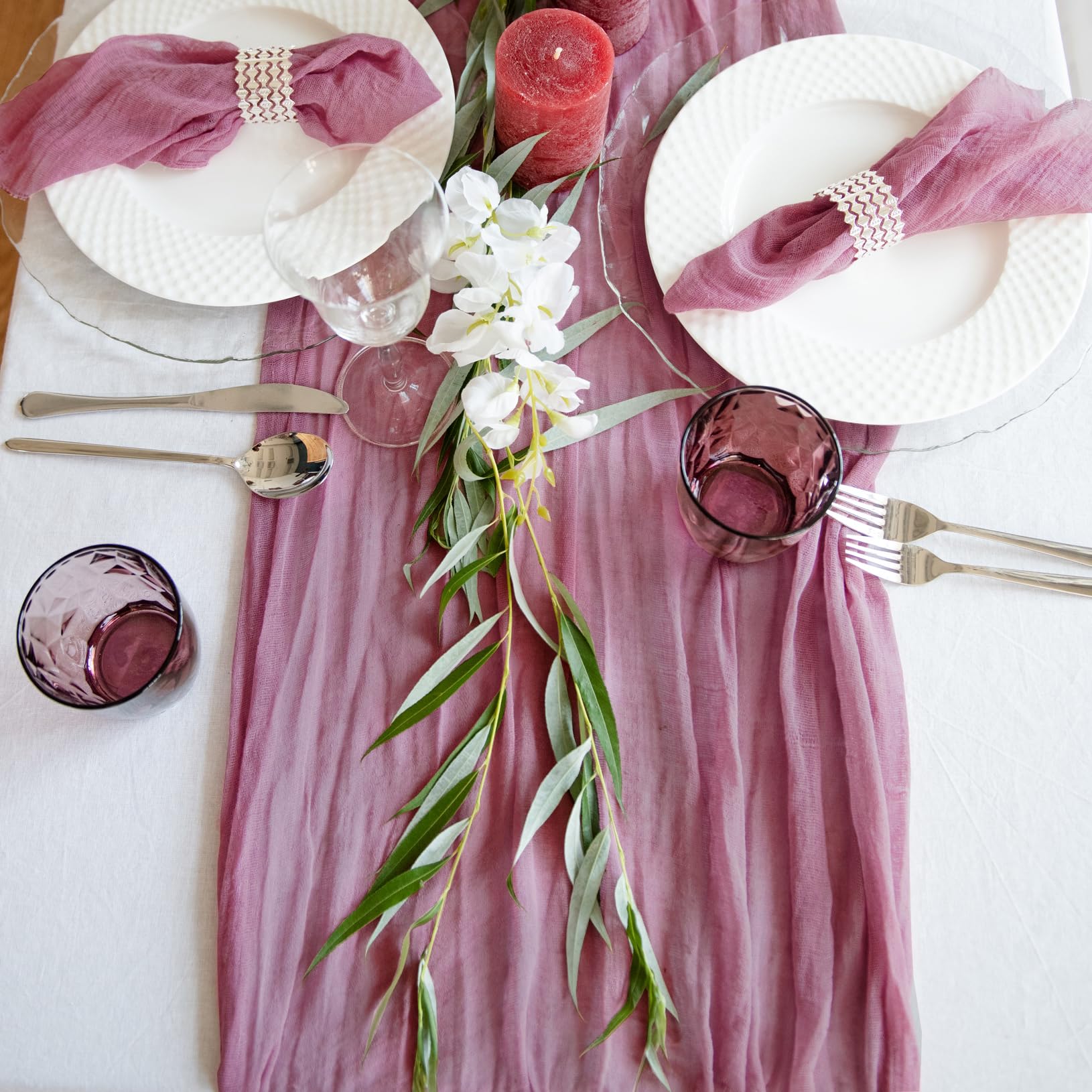Amazon.com: Dusty Pink Table Runner Cheesecloth 142 in 12 ft Rustic ...