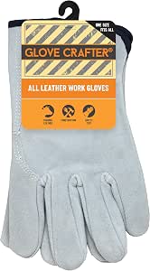 GLOVE CRAFTER Men's All Leather Work Gloves - One Size - Soft Gray - 1 ...