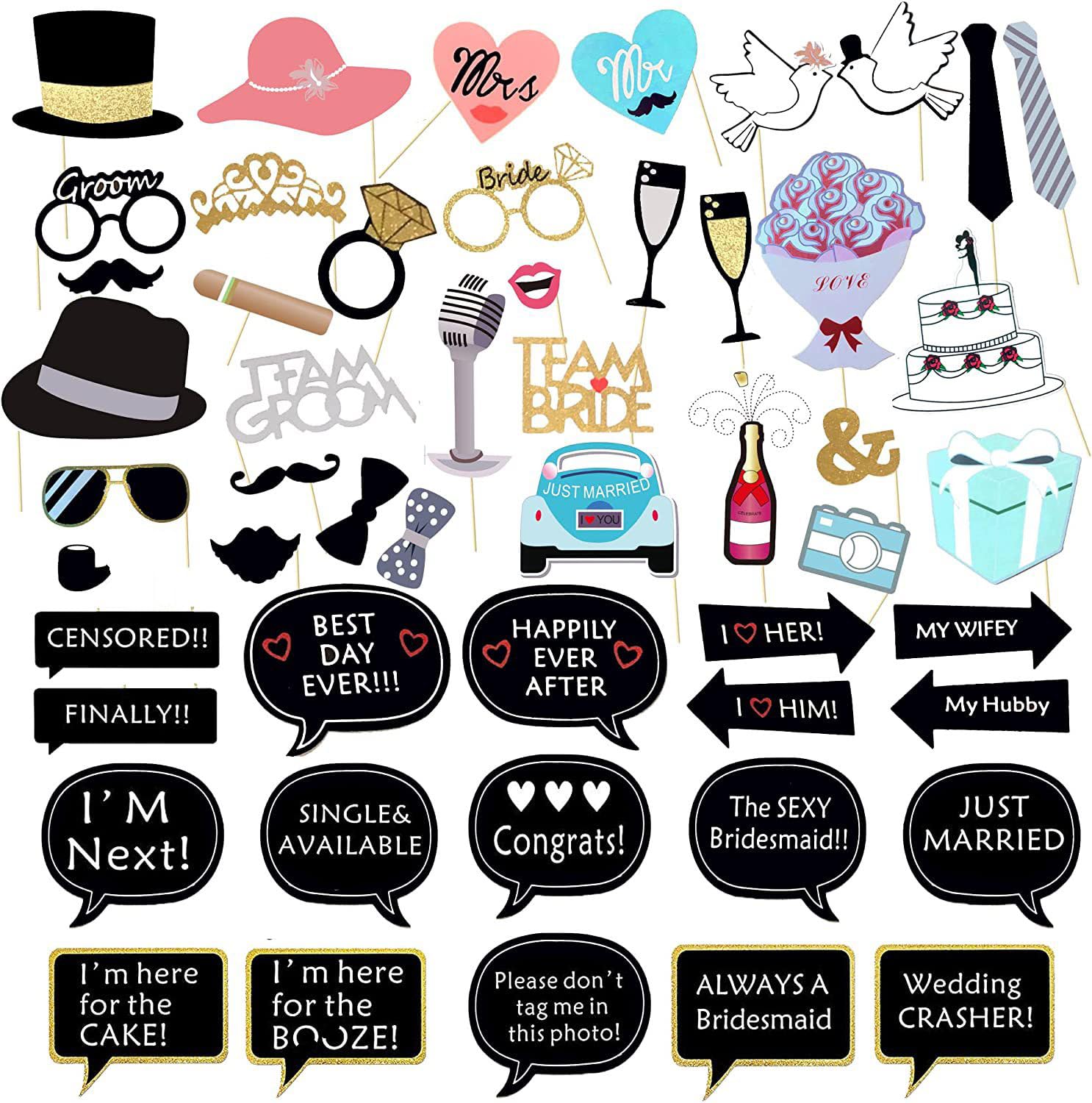 Amazon.com: Pangogogo 52Pcs Wedding Photo Booth Props - Sprinkled with ...