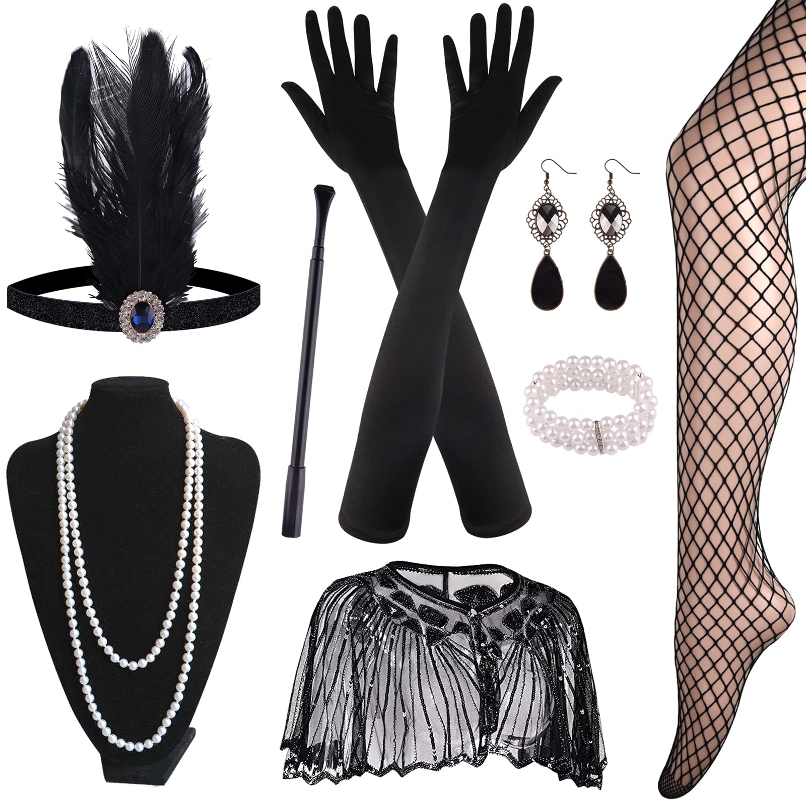 Buy ELECLAND 10 Pieces 1920s Flapper Great Gatsby Accessories Set ...