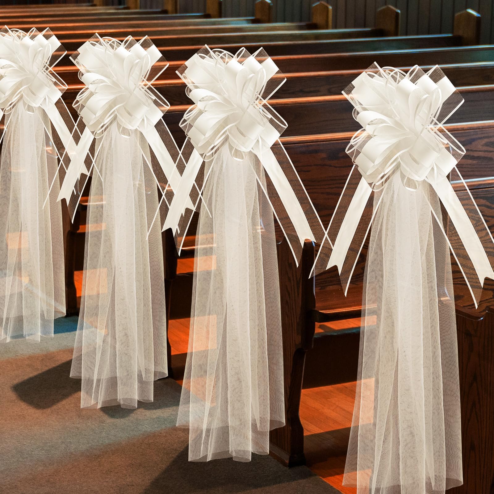 Amazon.com: FineCheer 12 Set Large Wedding Pew Bows with Long Tulle ...