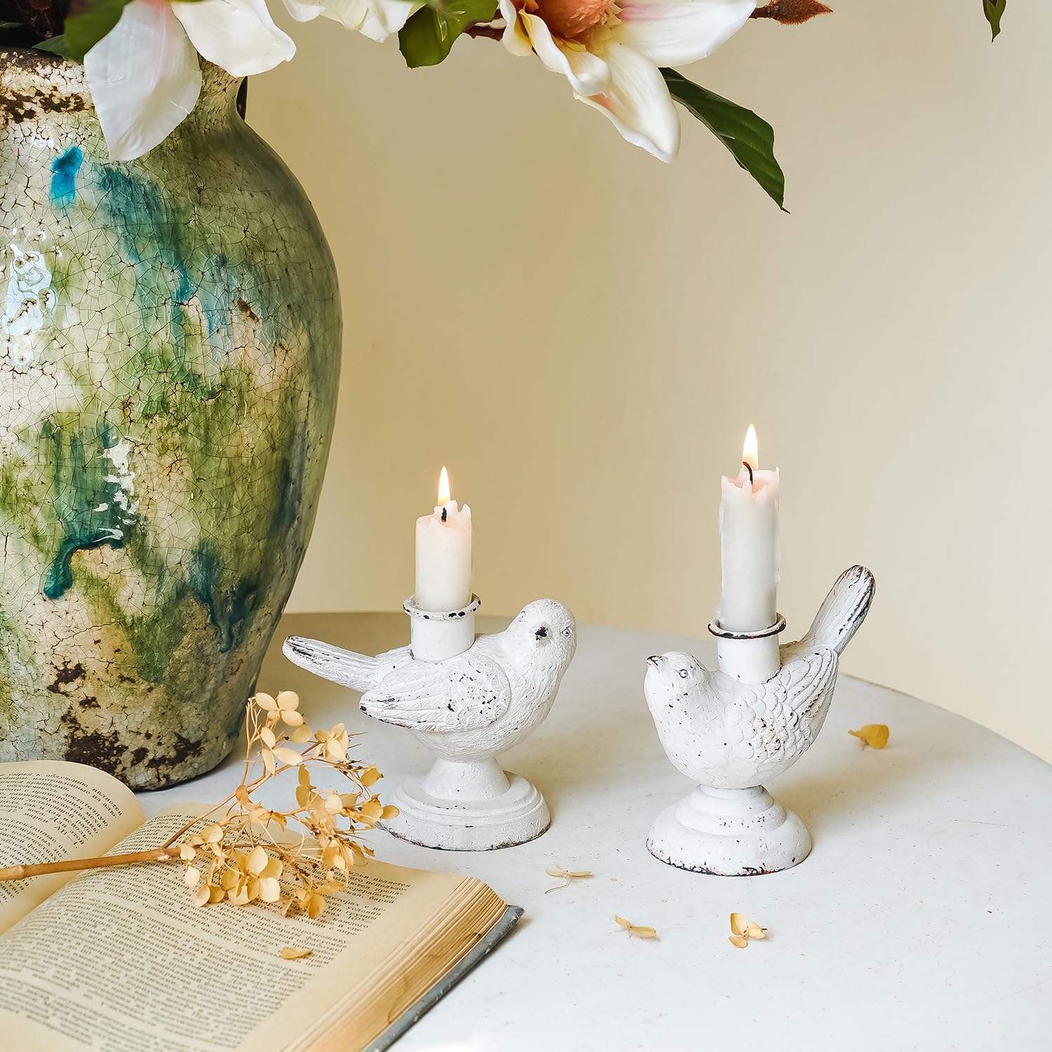 Amazon.com: NIKKY HOME Taper Candle Holders, Distressed White Birds ...