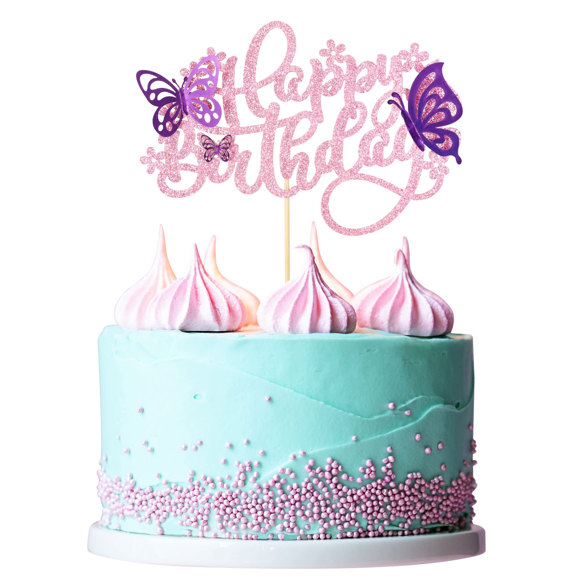 Amazon.com: 1Pcs Butterfly Happy Birthday Cake Topper Purple 3D ...