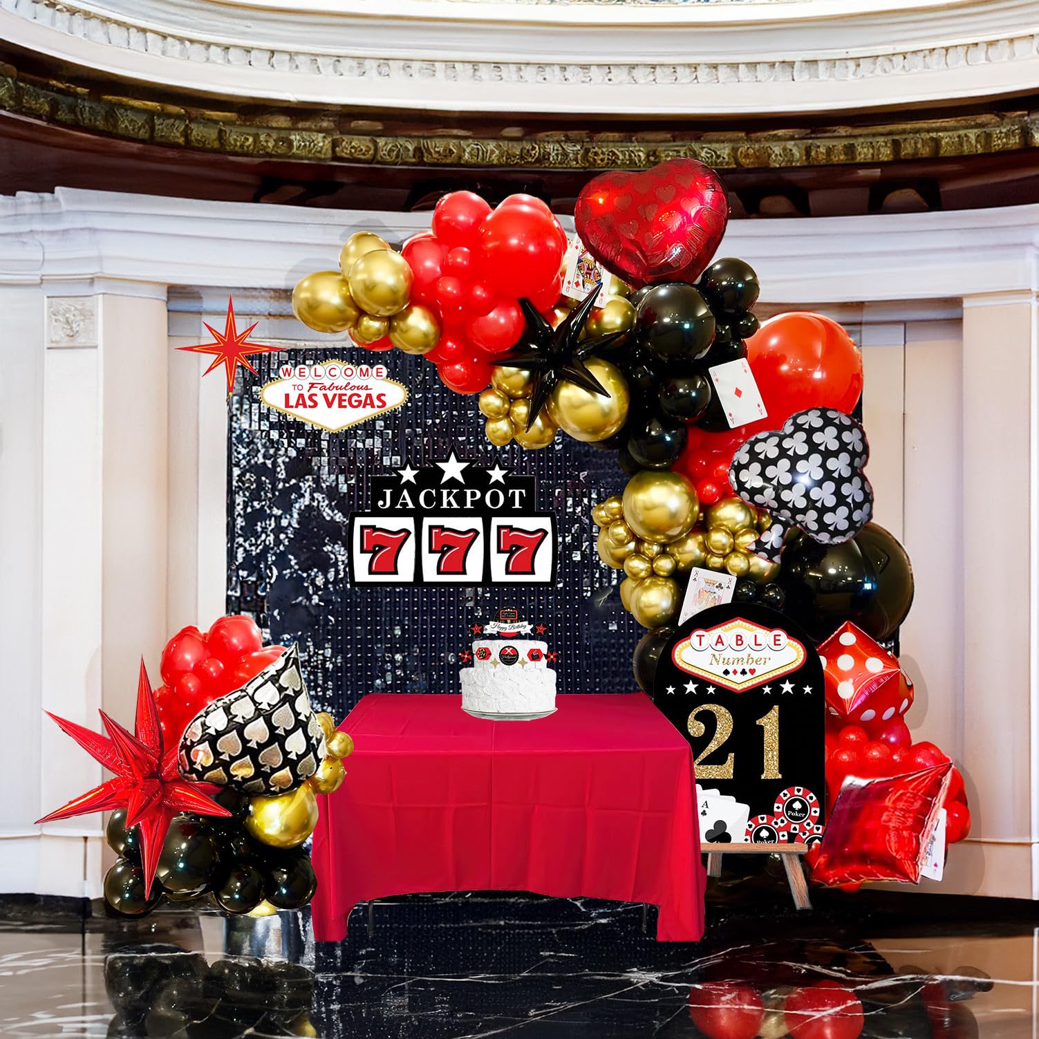 Amazon.com: FROUFING Red Black Gold Casino Theme balloon garland arch ...