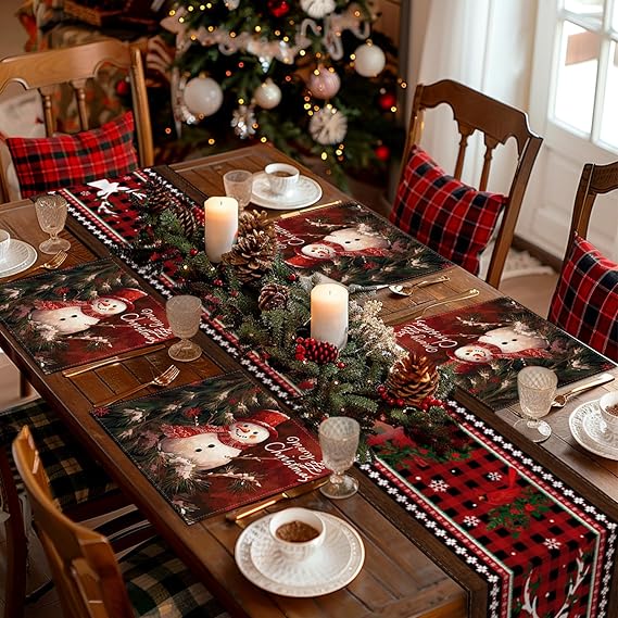 Amazon.com: Christmas Placemats,Christmas Table Runners Set of 5,Red ...