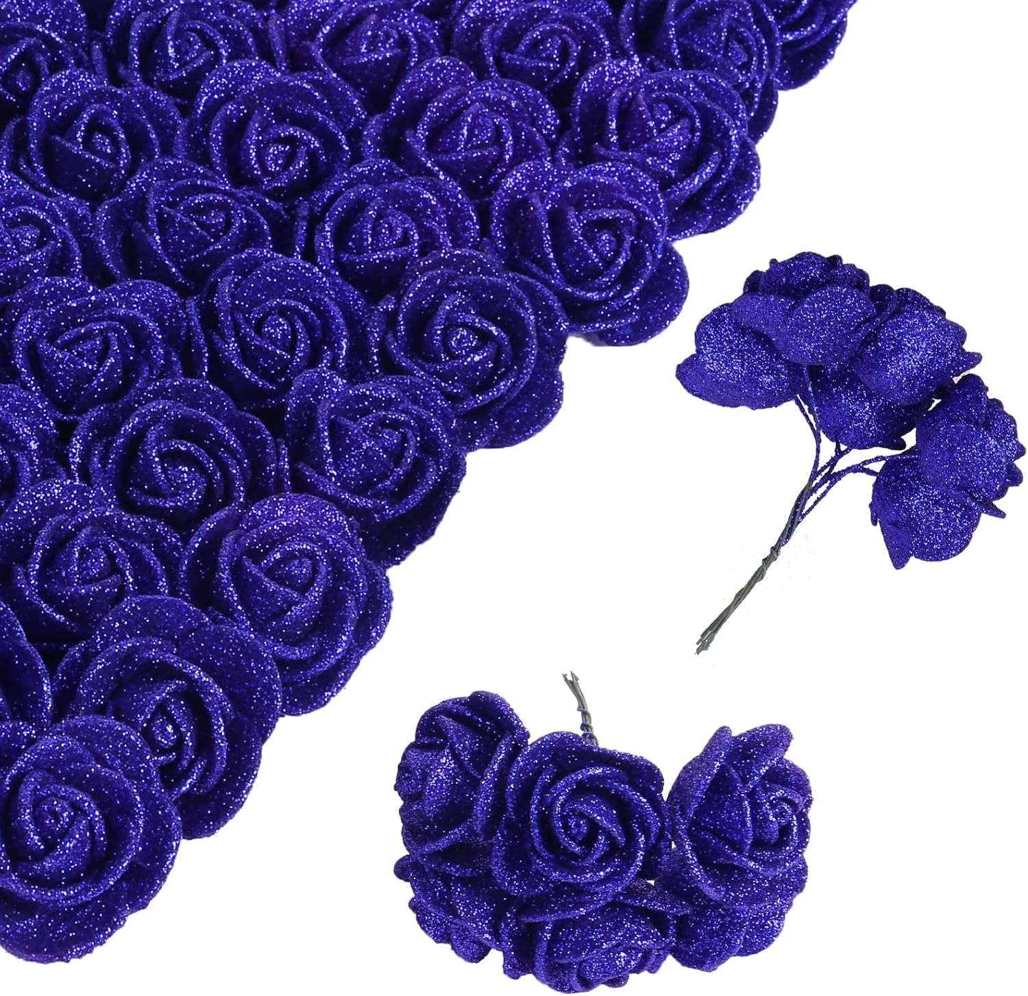 Amazon.com: INSUNSIX Glitter Flowers, 72pcs Royal Blue Glitter Roses 1 ...