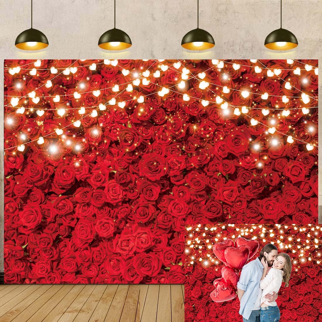 Amazon.com : Red Rose Backdrop 7x5FT Red Glitter Love Hearts Red Rose ...