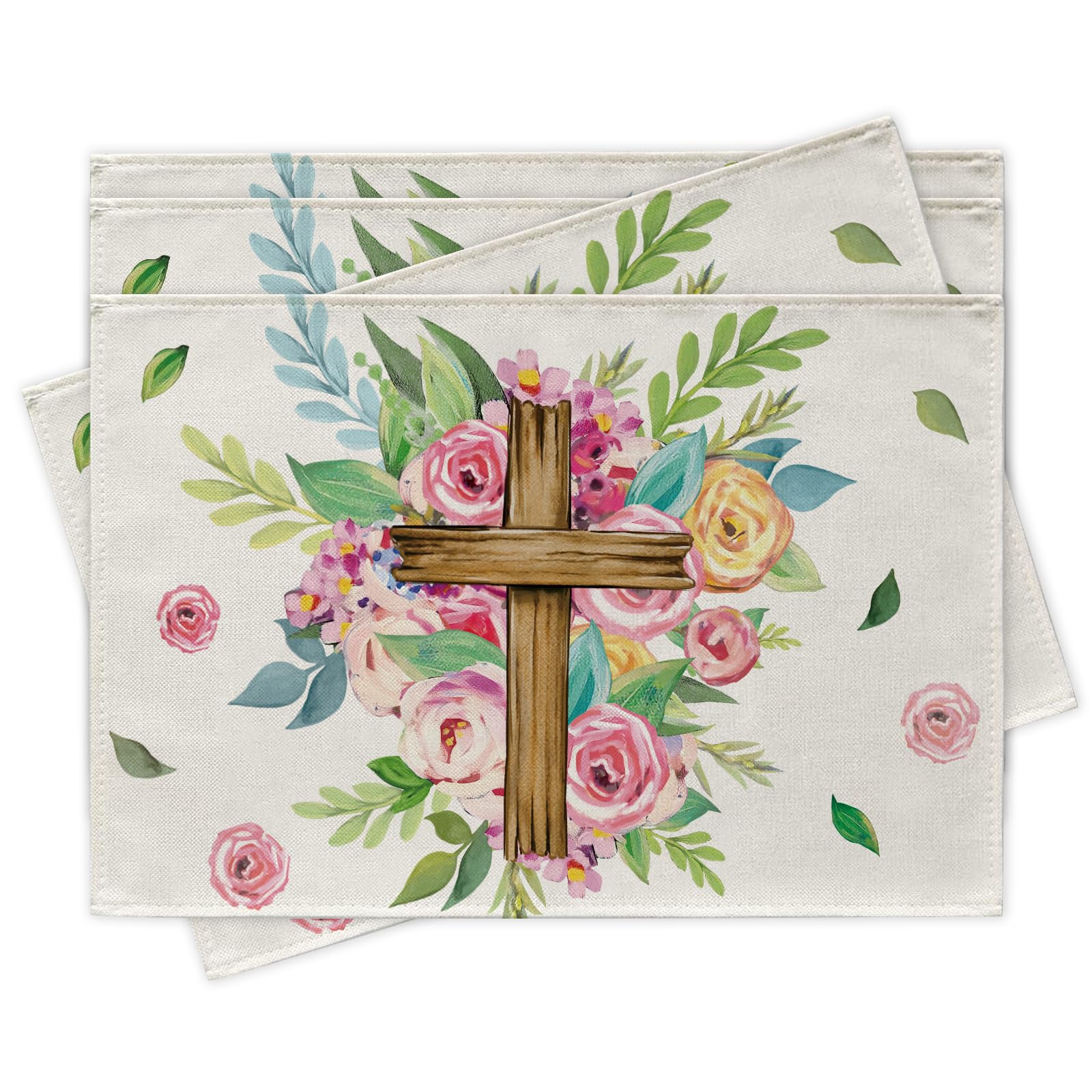 Amazon.com: Croar Easter Religious Cross Placemats Set of 4, Pink Rose ...