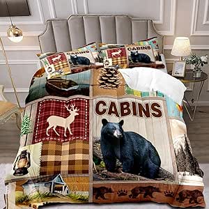 Amazon.com: LUVIVIHOME 3PCS Deer Black Bear Cabin Comforter Set, Full Size Comforter, Elk Forest ...
