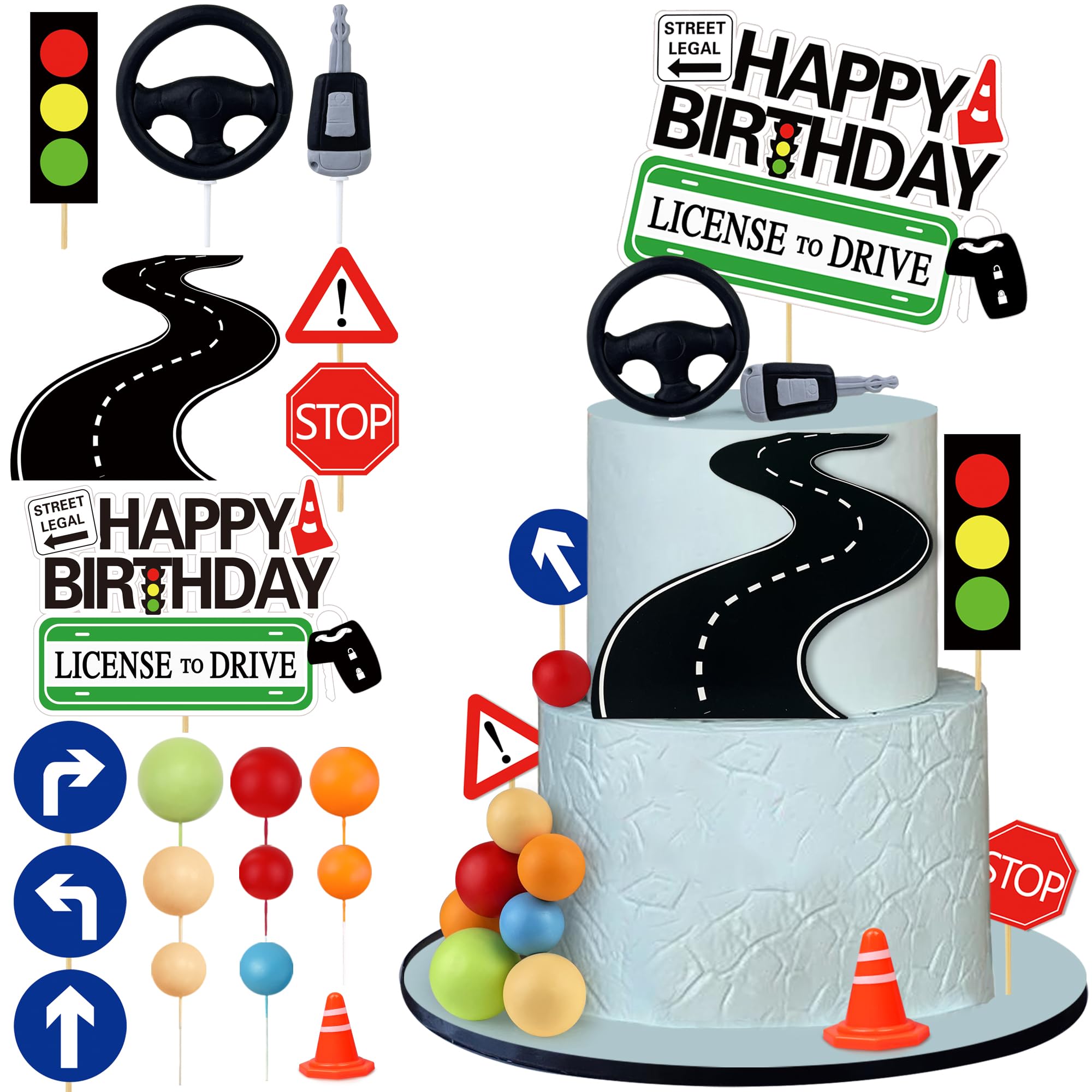 Amazon.com: 19Pcs Driver License Cake Topper New Driver Cake ...