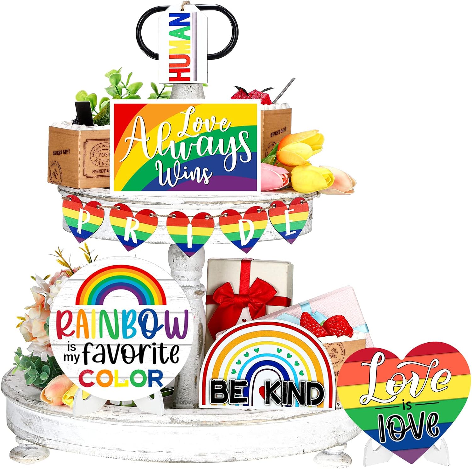 Amazon.com: Marsui 15 Pcs Pride Tiered Tray Decor Rainbow LGBTQ Wooden ...