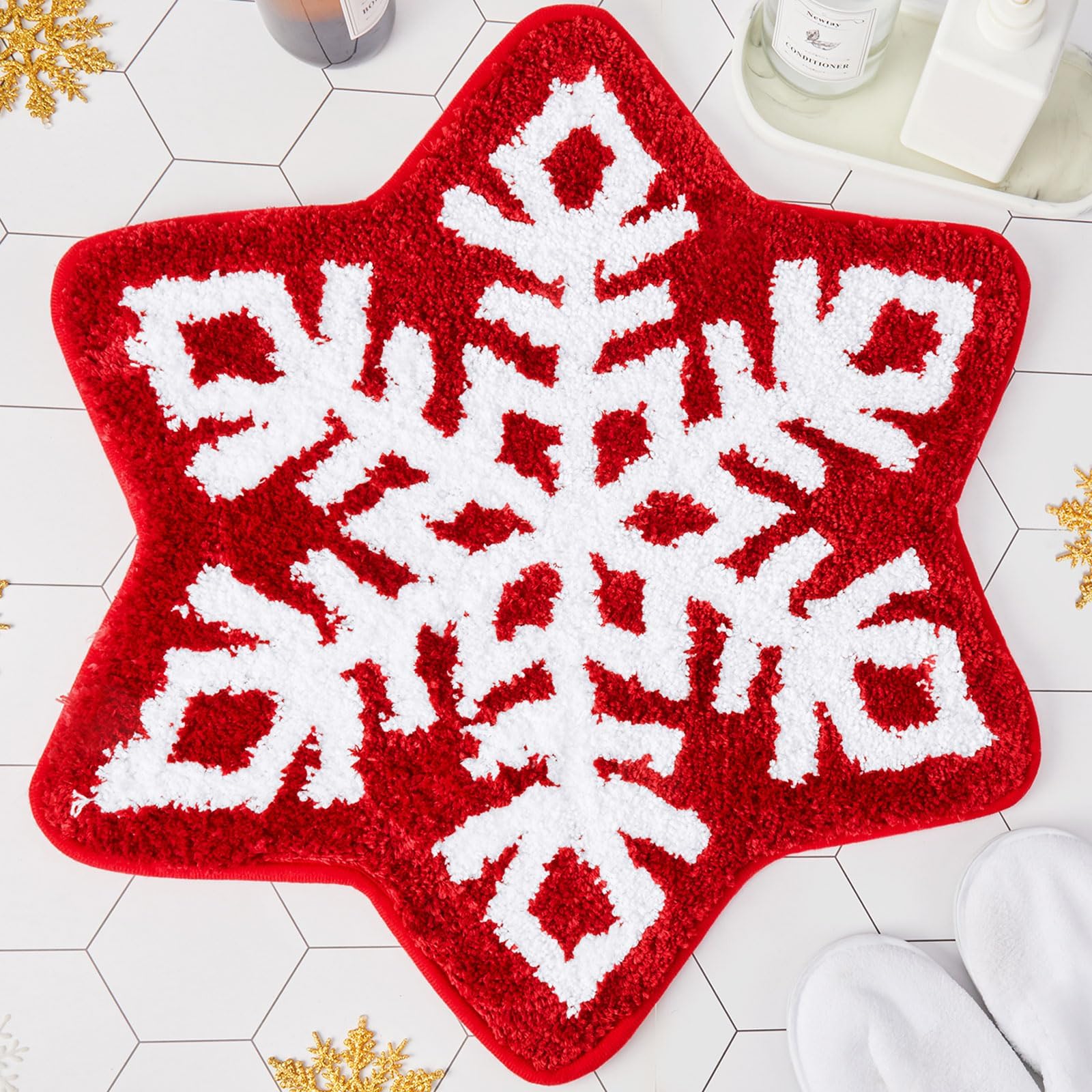 Amazon.com: Riakrum Snowflake Rug Red Snowflake Bath Mat Winter ...