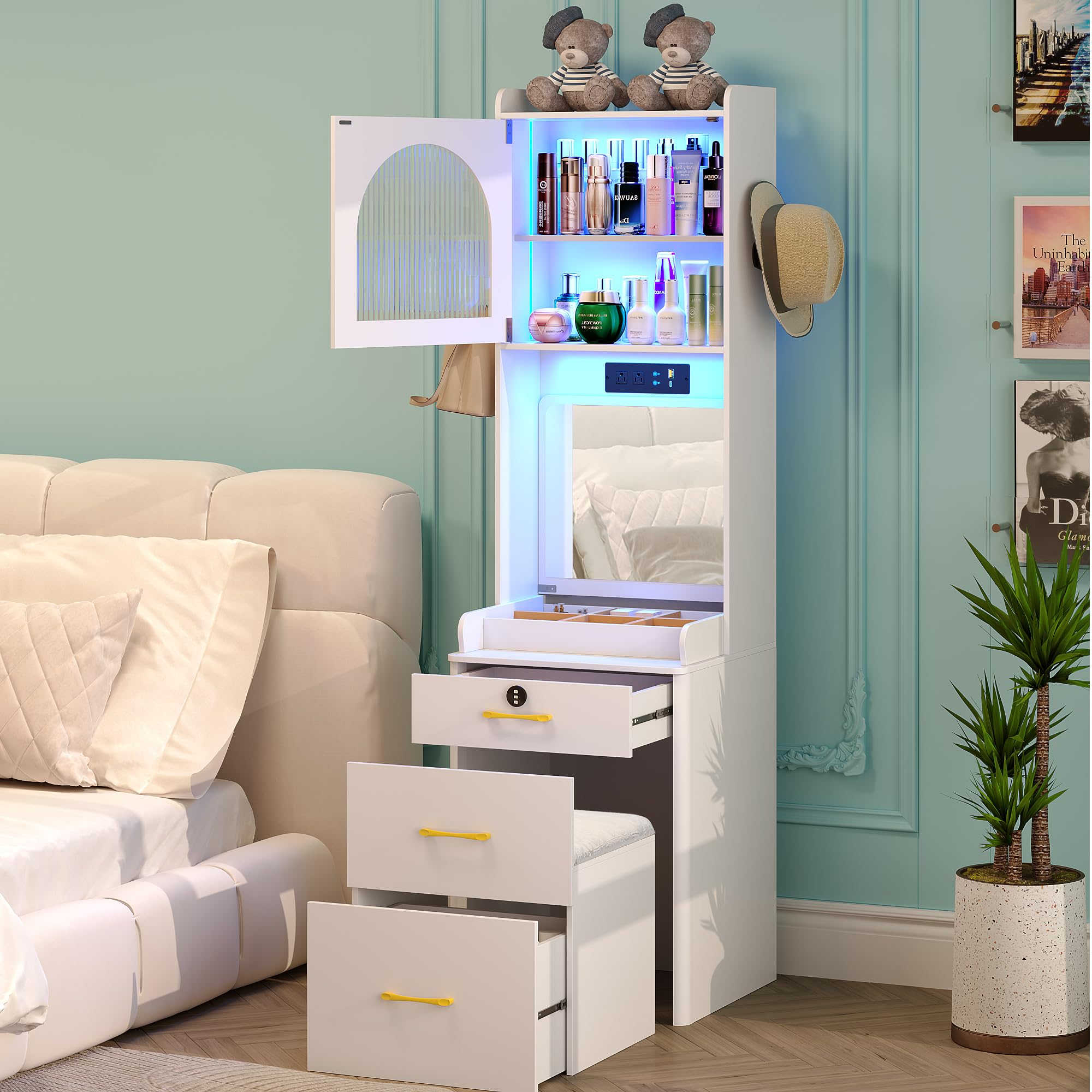 Amazon.com: HWB Farmhouse Makeup Vanity Desk with Adjustable LED Lights ...